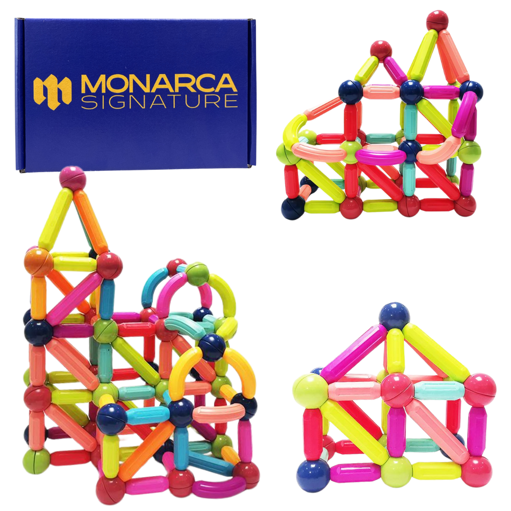 64 Magnetic Building Blocks Set – Educational Magnet Tiles for Toddlers ...