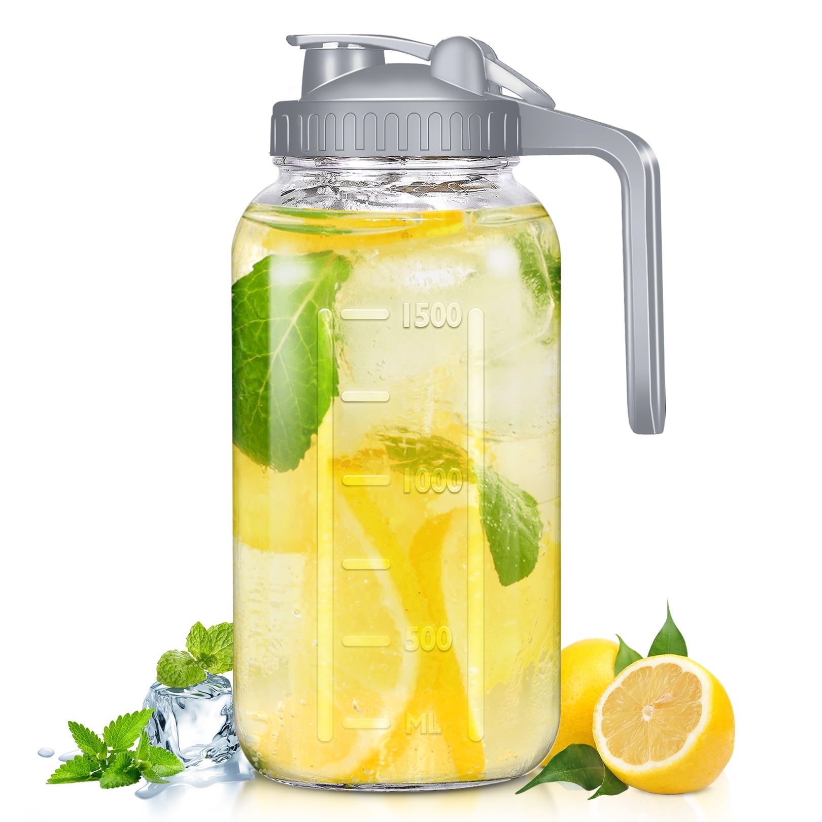 64 OZ Mason Jars with Lid, Glass Pitcher Double Leak Proof with Pour ...