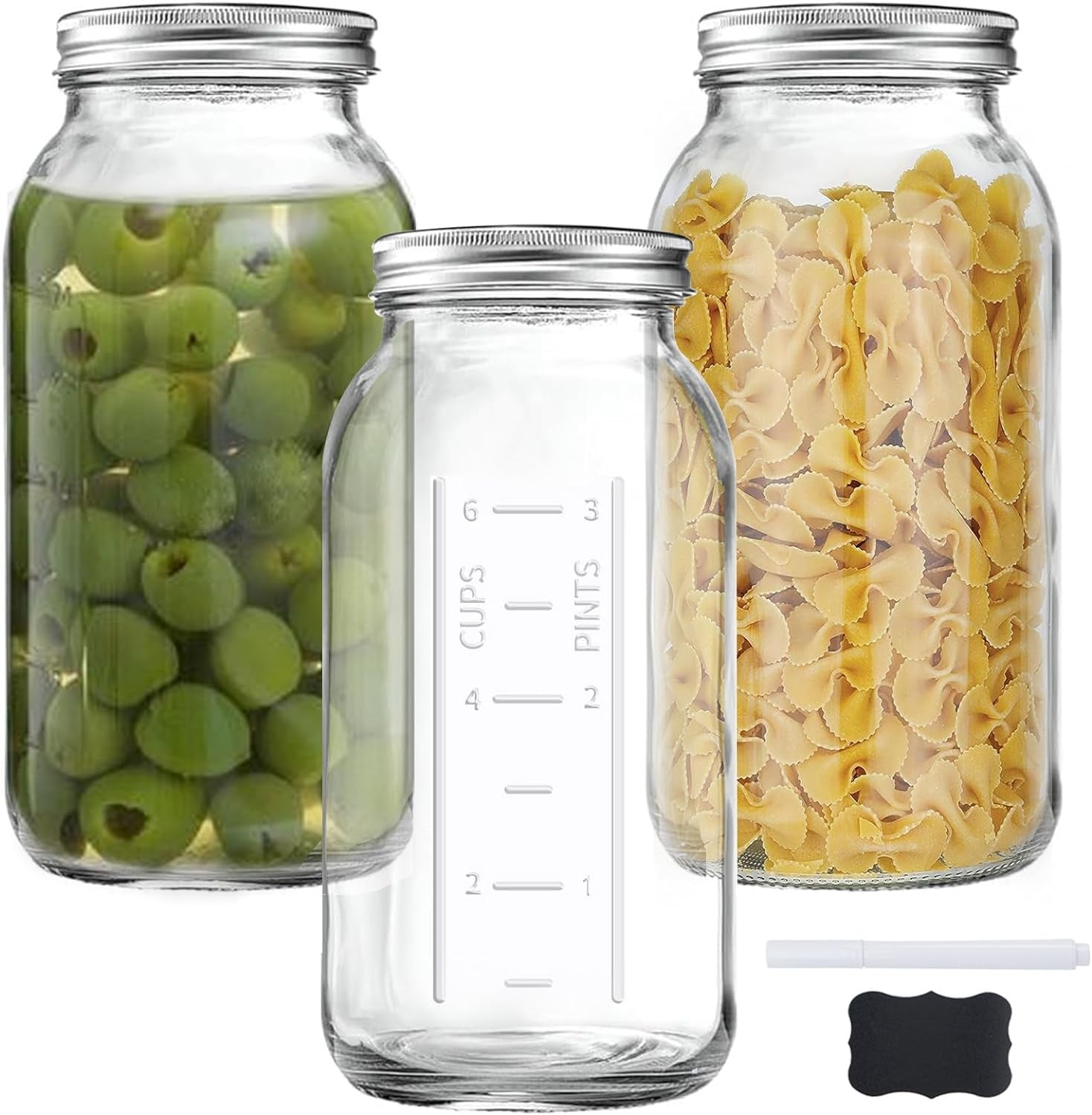 64 OZ Wide Mouth Mason Jars with Lids, Clear Heavy Duty Glass Airtight ...