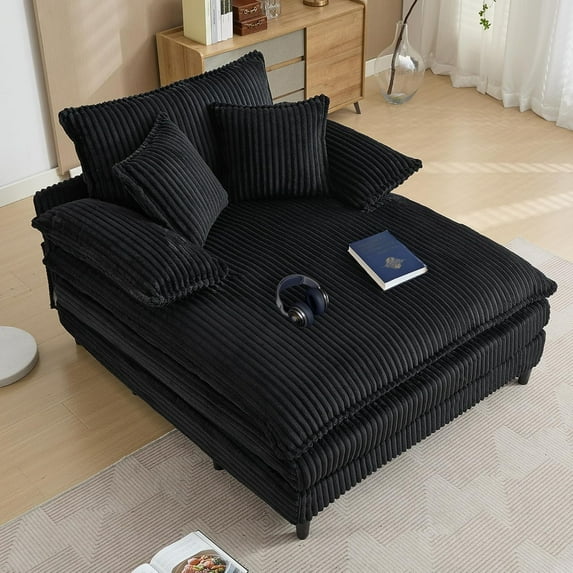 64” Oversized Chaise Lounge Chair Indoor, Black Oversized Upholstered ...
