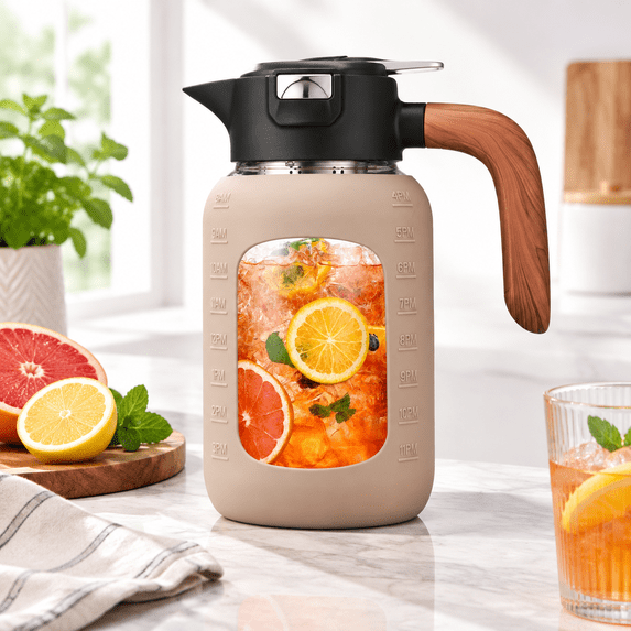 64 Oz Glpitcher With Lid And Handle Carafe/jug For Hot/cold Water Large ...