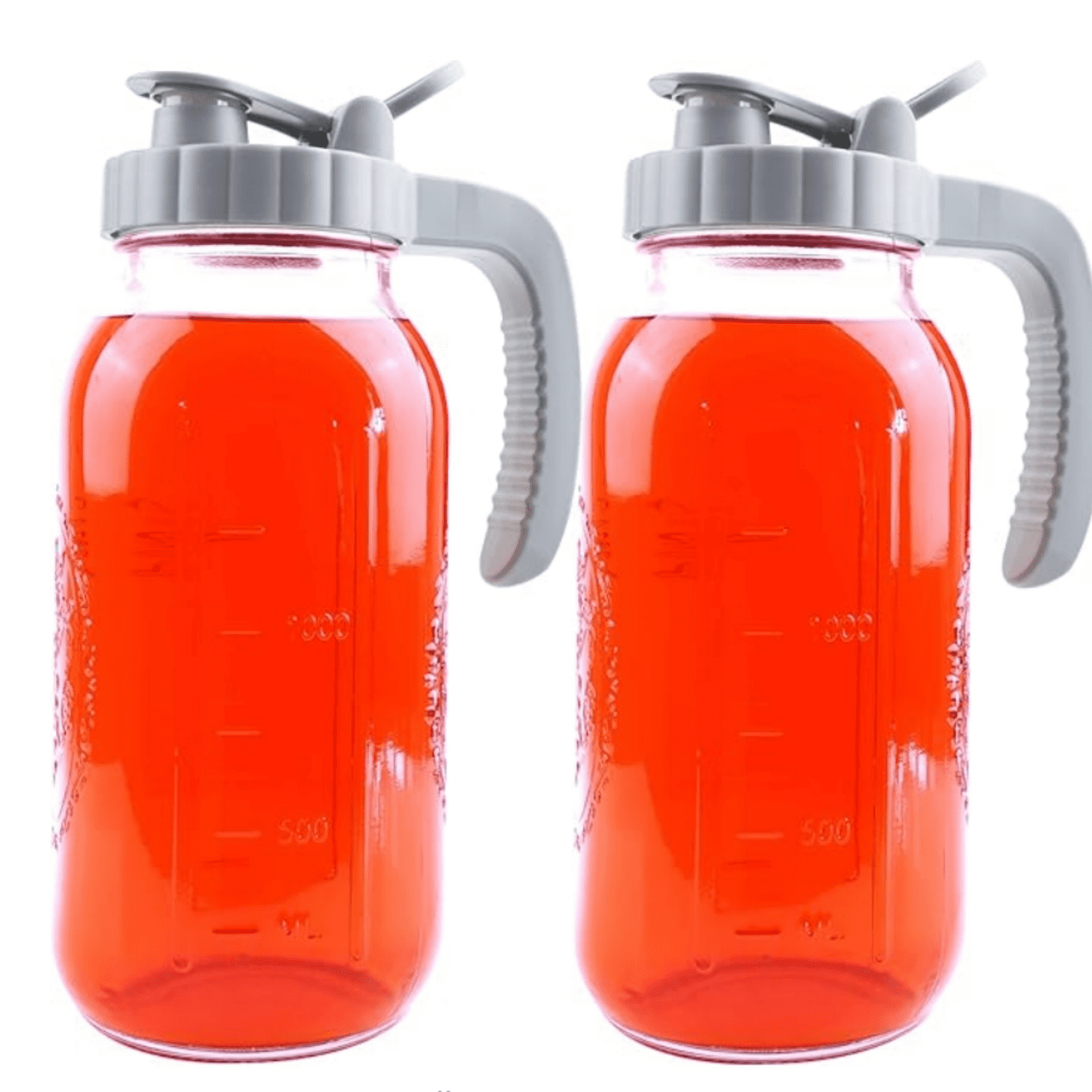 64 Oz Mason Jar Pitcher With Lid 2 Set Wide Mouth Half Gallon Glass ...