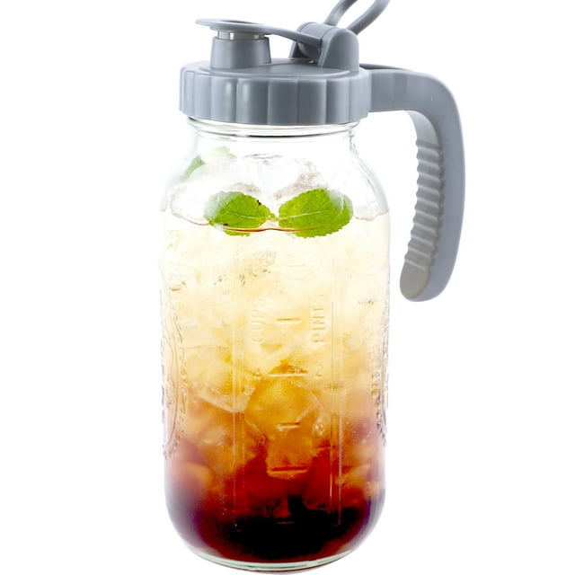 64 Oz Mason Jar Water Pitcher With Fruit Infuser Lid Half Gallon Glass ...