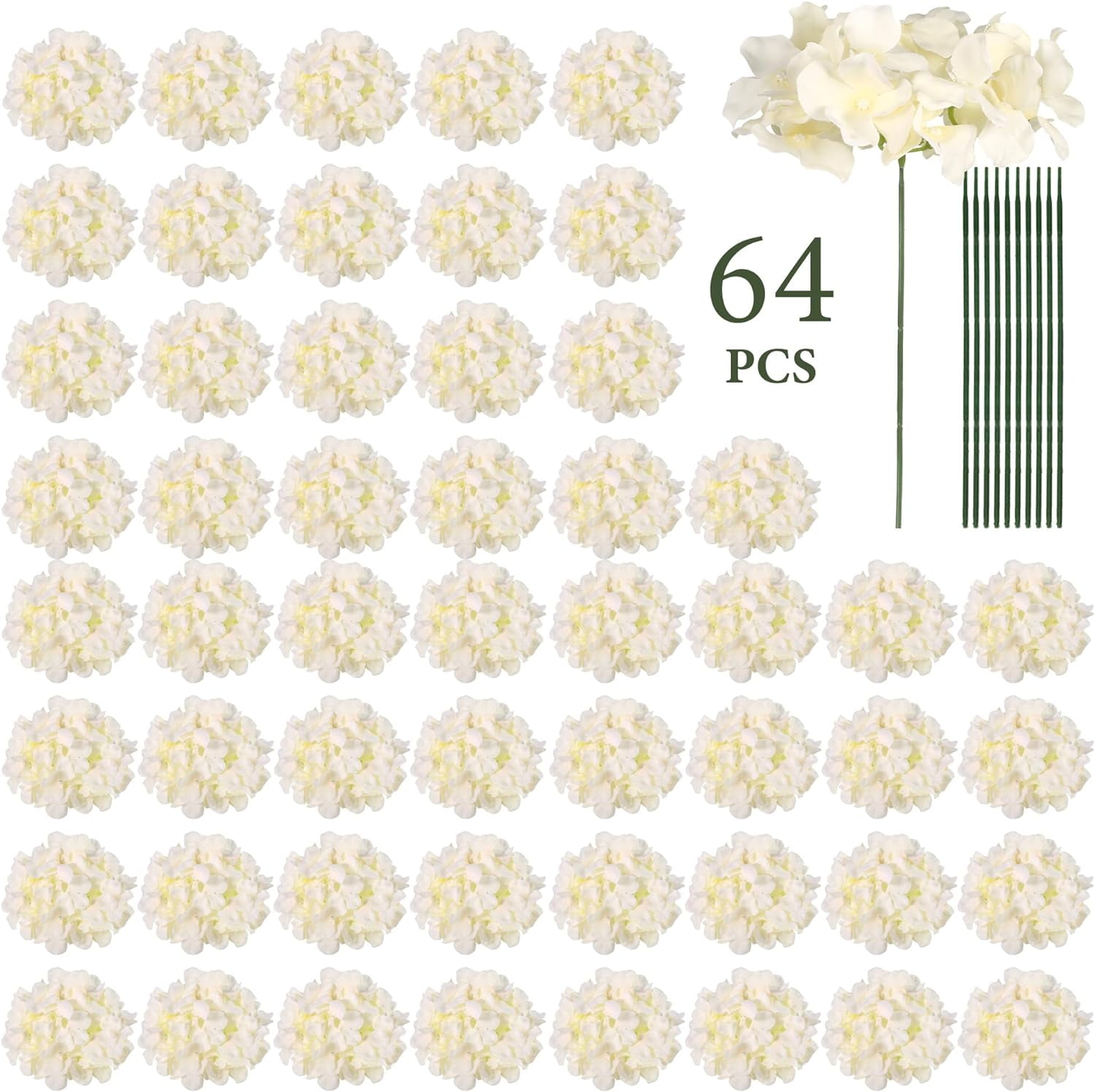 64 PCS Artificial Hydrangea Flowers, Silk Hydrangea Full Flowers Heads ...