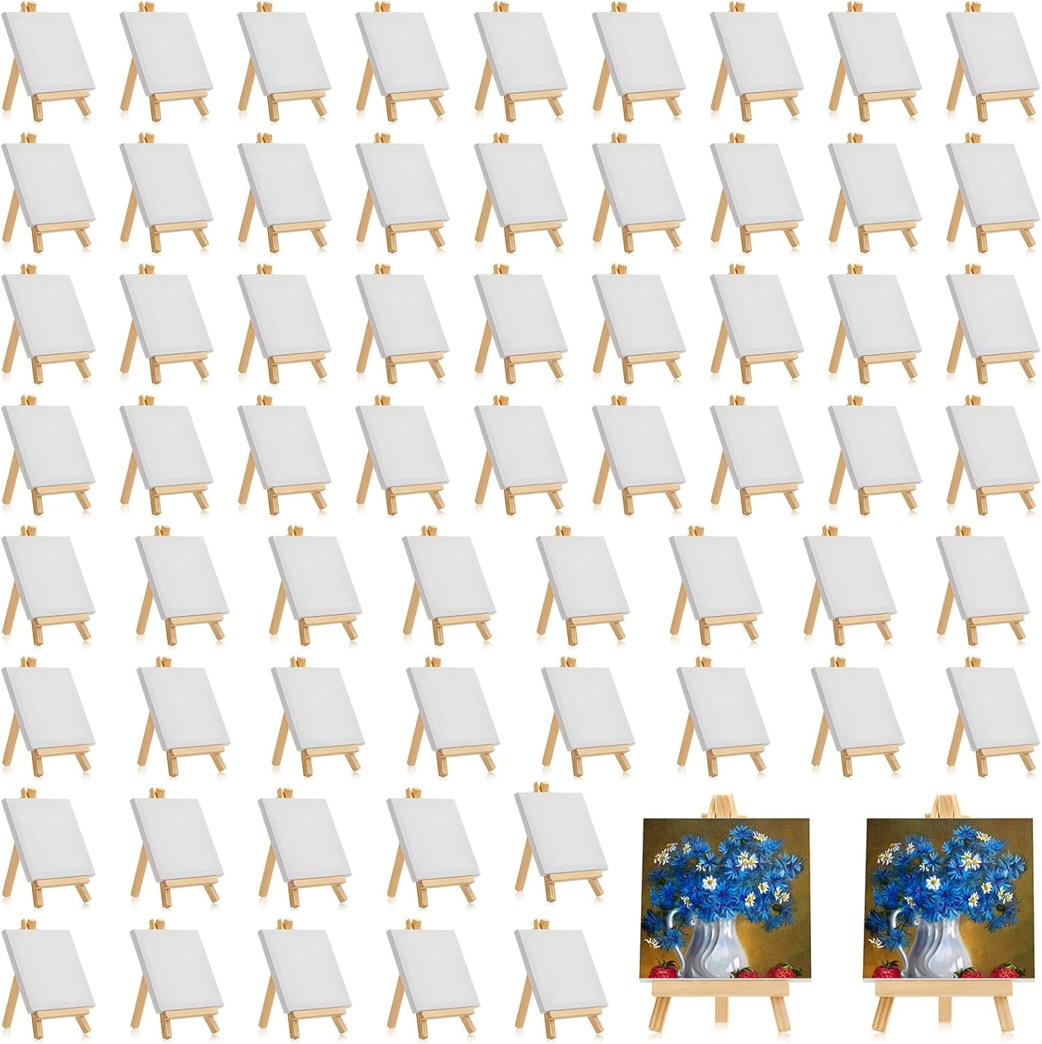 64 Pack 3 x 3 Inch Mini Canvases with Easel Sets for Painting Small Art ...