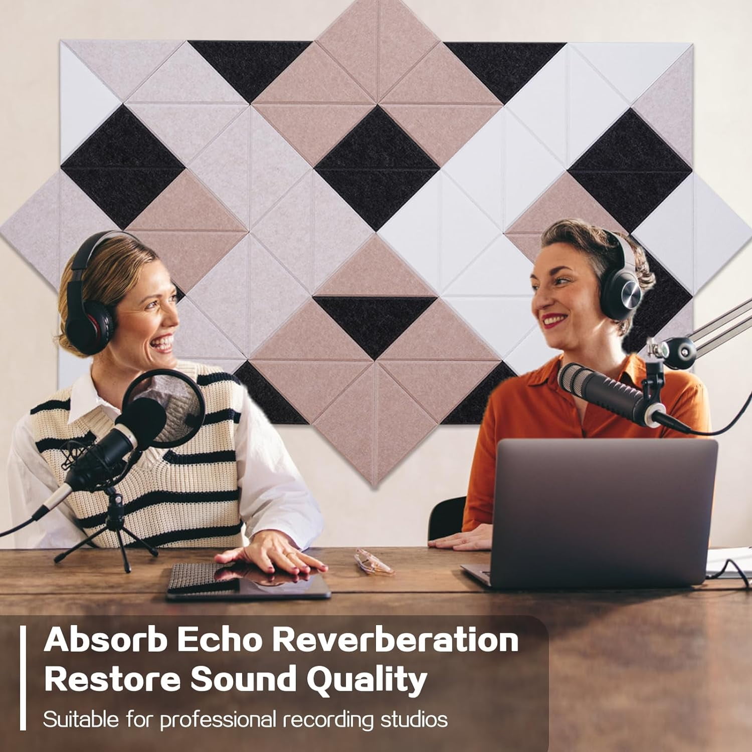 64 Pack -Adhesive Triangular Acoustic Panels, 63x31.5inch Sound Absorbing Wall Panels for ...