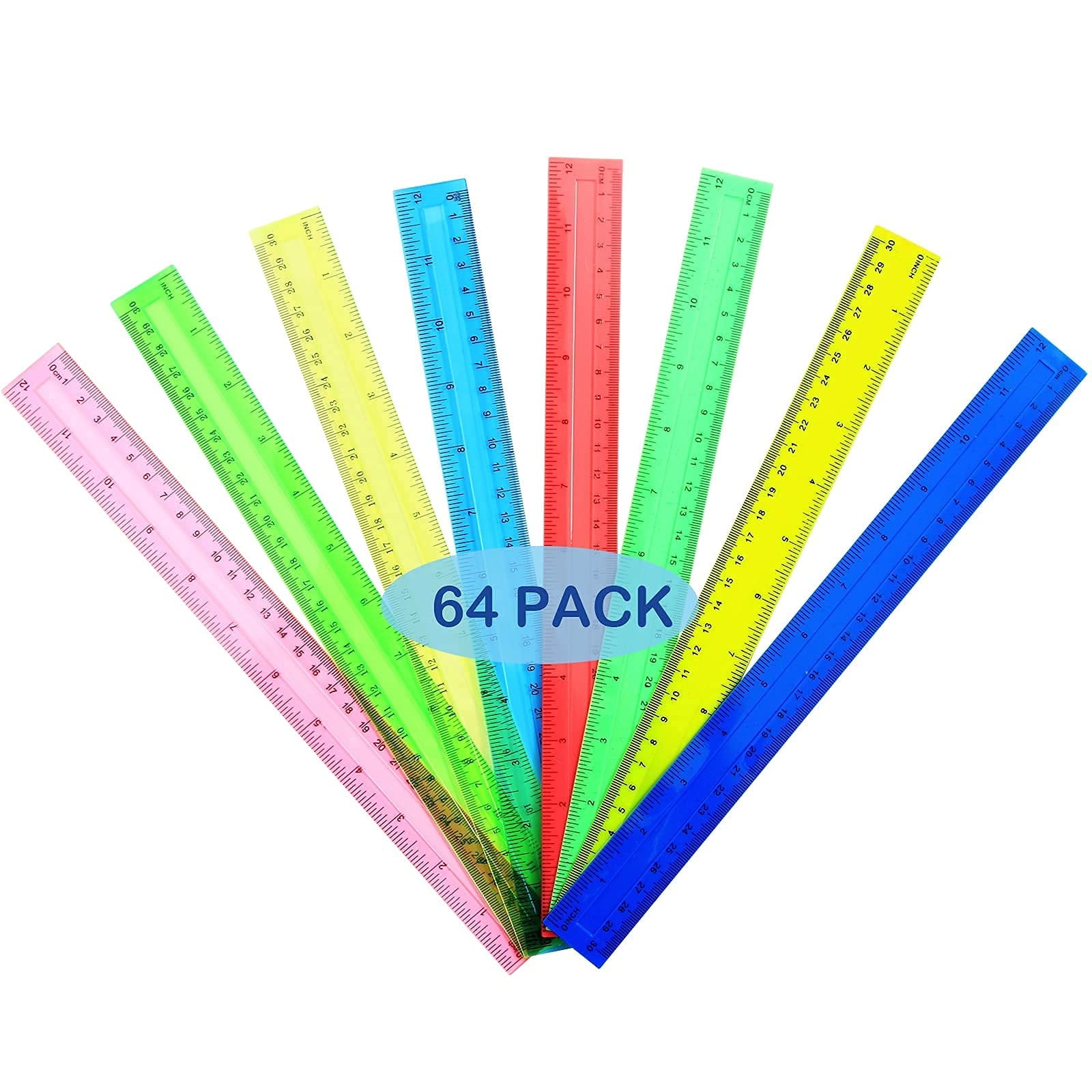 64 Pack Clear Plastic Rulers 12 Inch, Bulk Rulers for Office Supplies ...