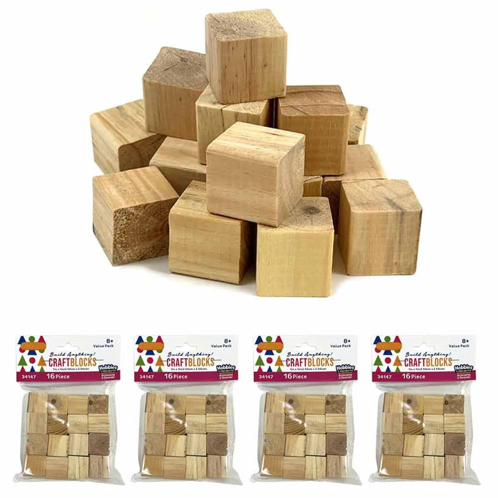 64 Pc Craft Blocks Unfinished Hardwood Natural Wooden Block 1" Cubes ...