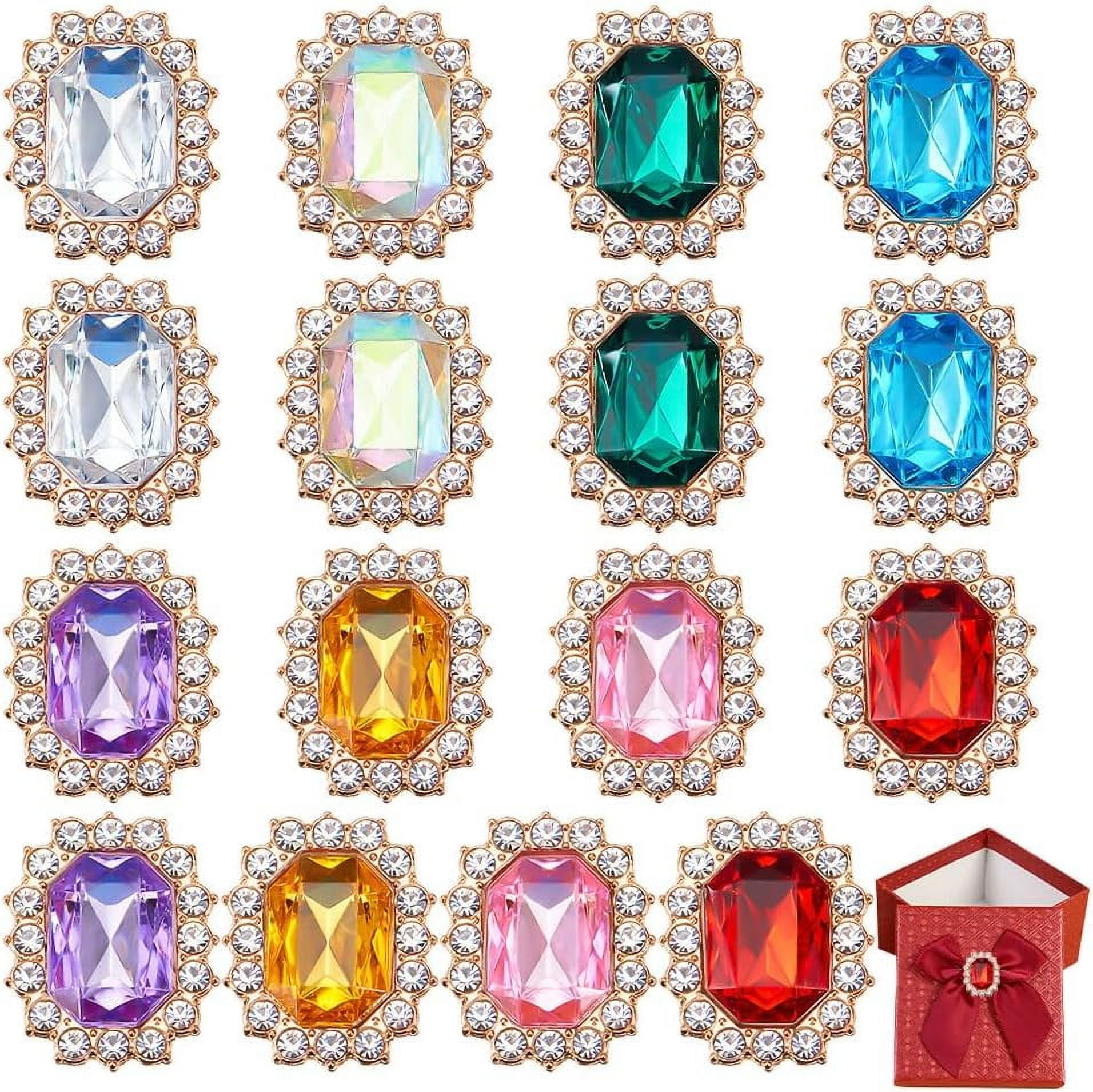 64 Pcs 8 Colors Luxurious Rhinestone Embellishments Shiny Faceted Flat ...