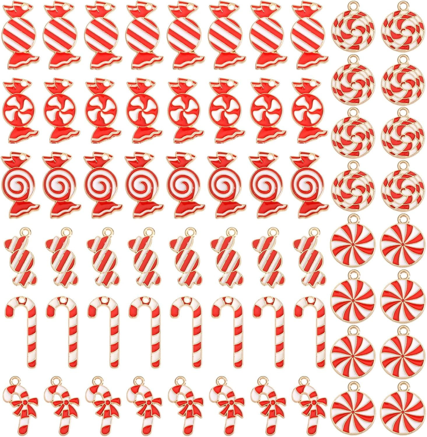 64 Pcs 8 Style Christmas Candy Charms Bulk Candy Cane Charms Alloy Red ...