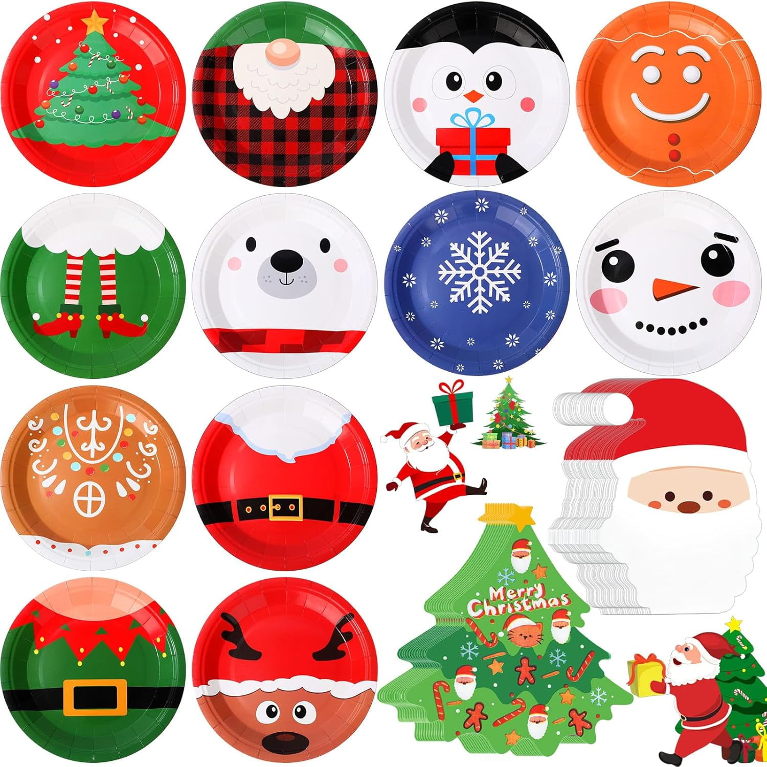 64 Pcs Christmas Paper Plates with Napkins Set 9 Inch Santa Claus ...