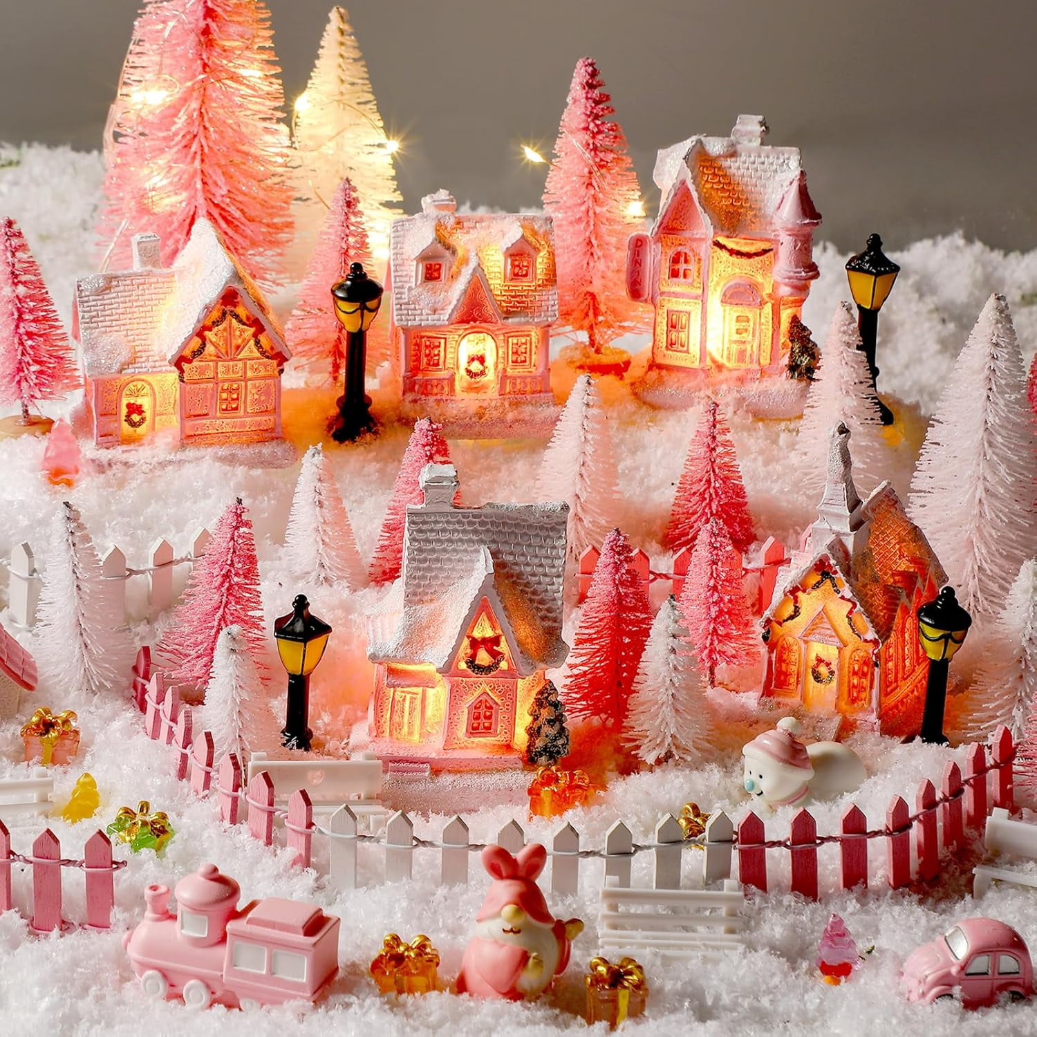 64 Pcs Christmas Village Figurines Decor Set 5 Lighted LED Xmas Village ...