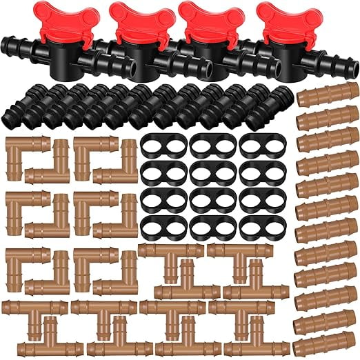 64 Pcs Drip Irrigation Fittings Kit 1/2 Inch Tubing Set Including 4 ...