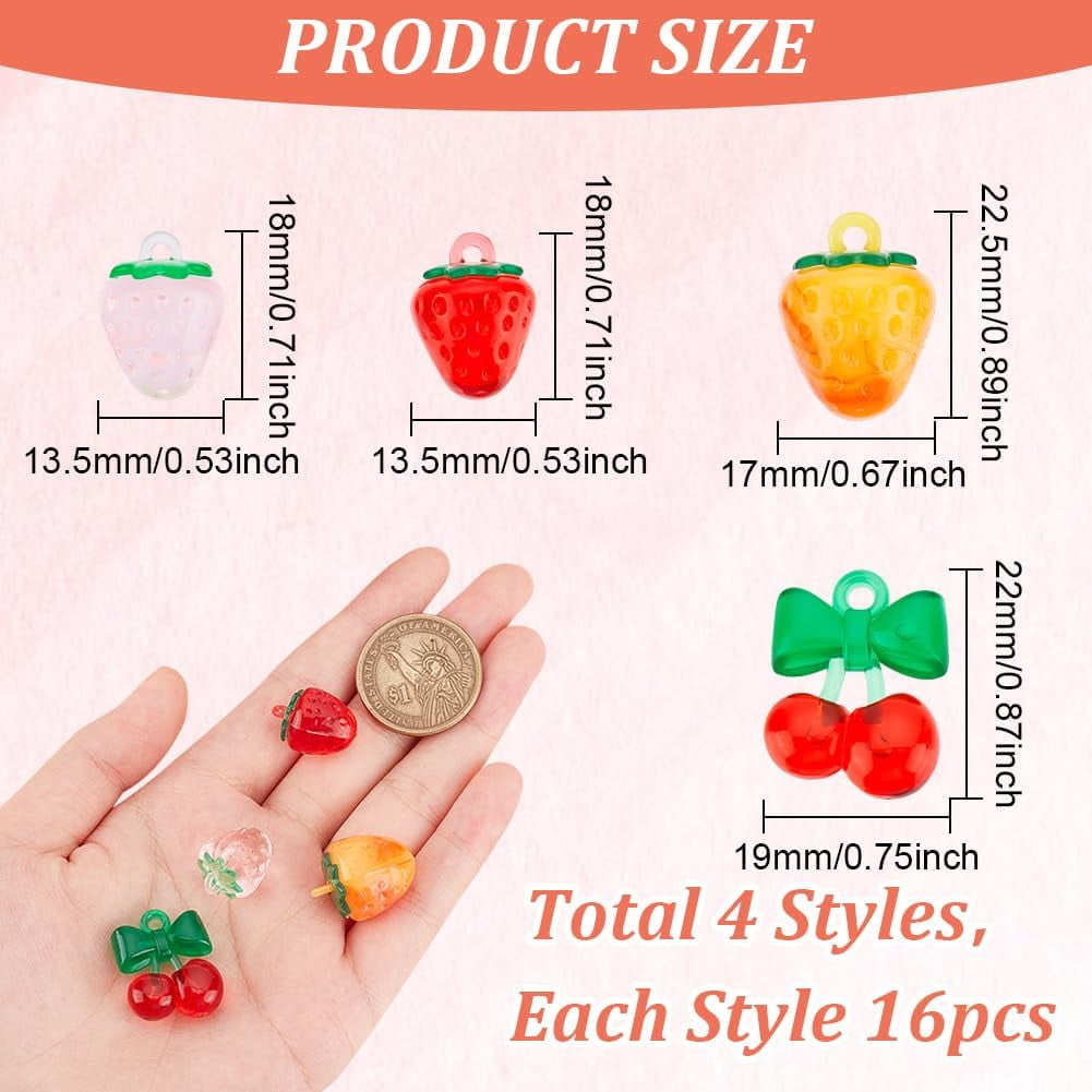 64 Pcs Fruit Dangle Charms Pendants 4 Styles Assorted Fruit Pendants ...