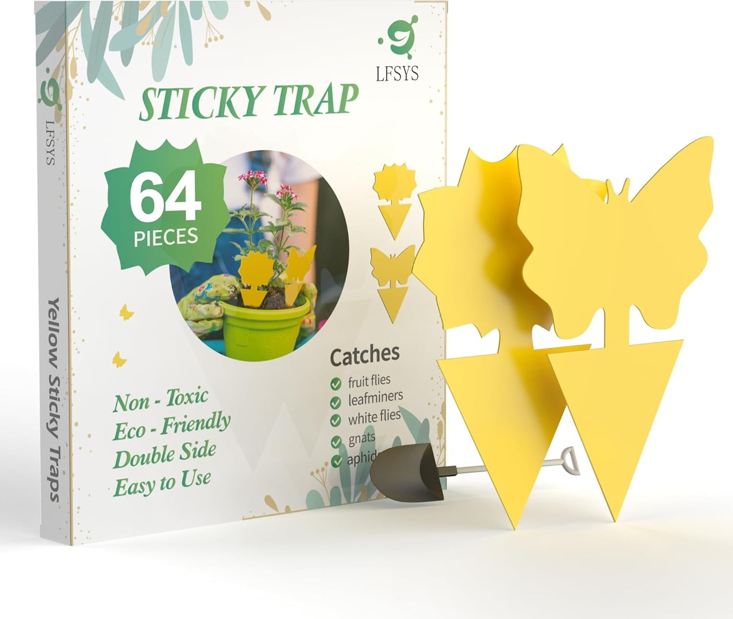 64 Pcs Sticky Trapz for gnat, Yellow Stick Traps for Plants, Fungus ...