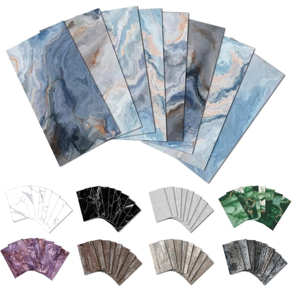 64- Peel and Backsplash Wall Tile, 4"" PVC Glossy Blue Marble Subway ...