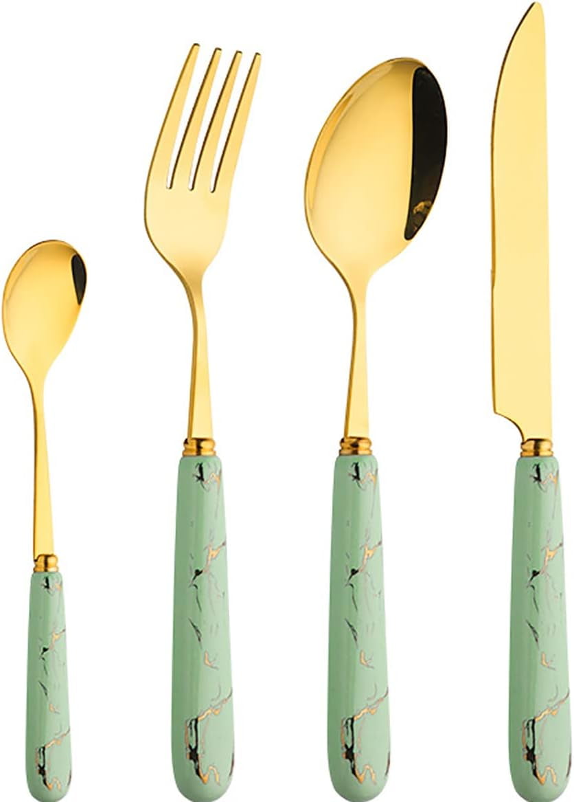 64-Piece Modern Silverware Set for 16 ,Stainless Steel Flatware Unique ...