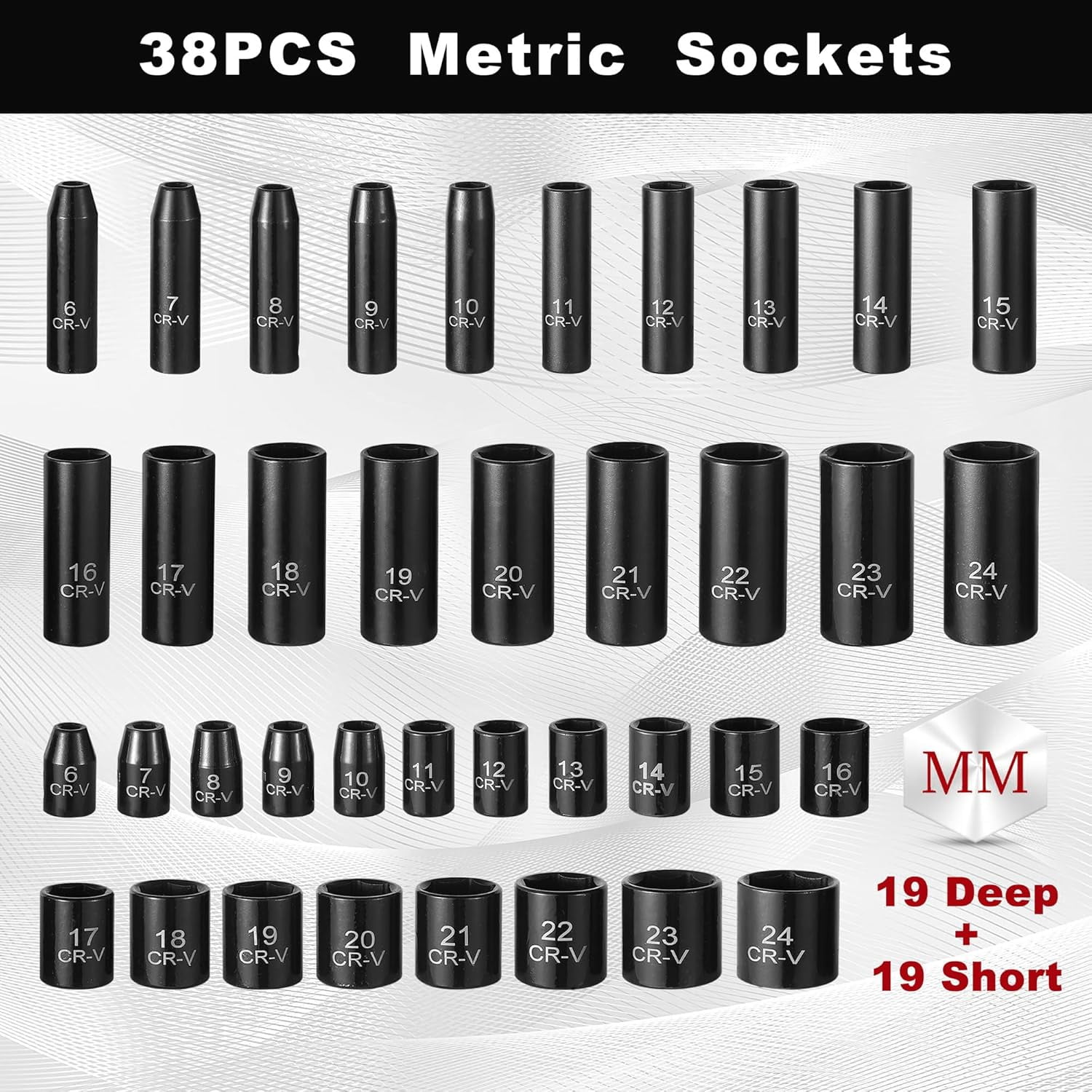 64-Piece Socket Set, SAE & Metric, Deep Shallow, 72-Tooth Ratchet ...