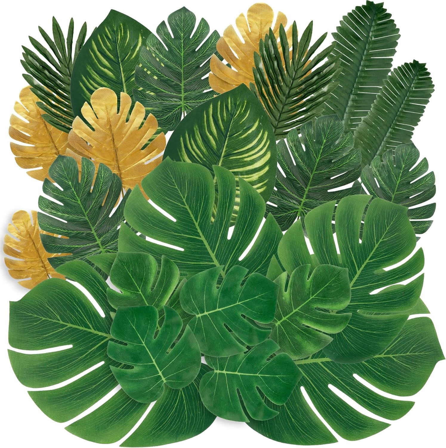 64 Pieces 8 Kinds Artificial Tropical Palm Leaves Tropical Leaves ...