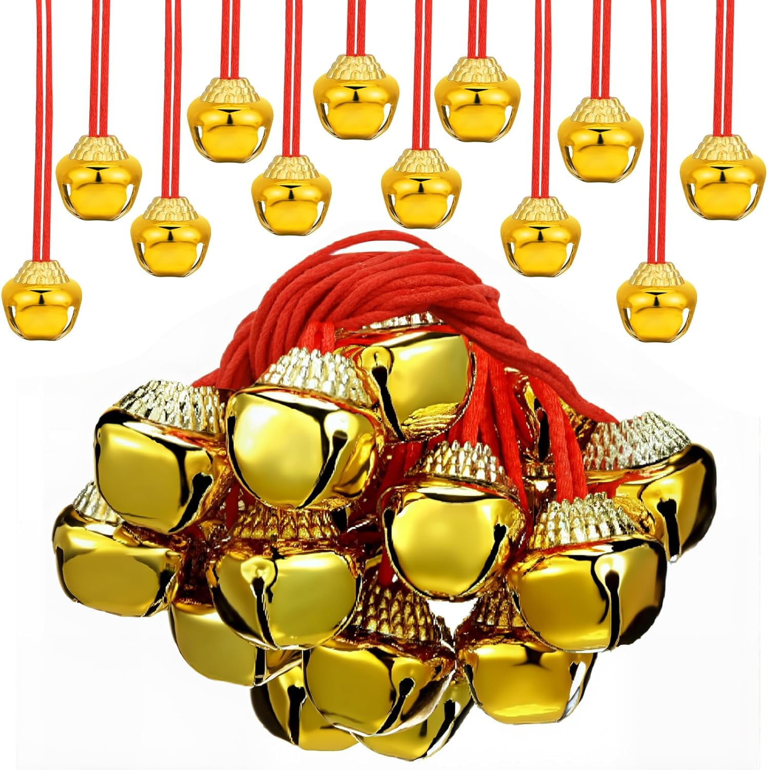 64 Pieces Christmas Bell Necklaces Large Gold Red Green Bell Necklaces ...
