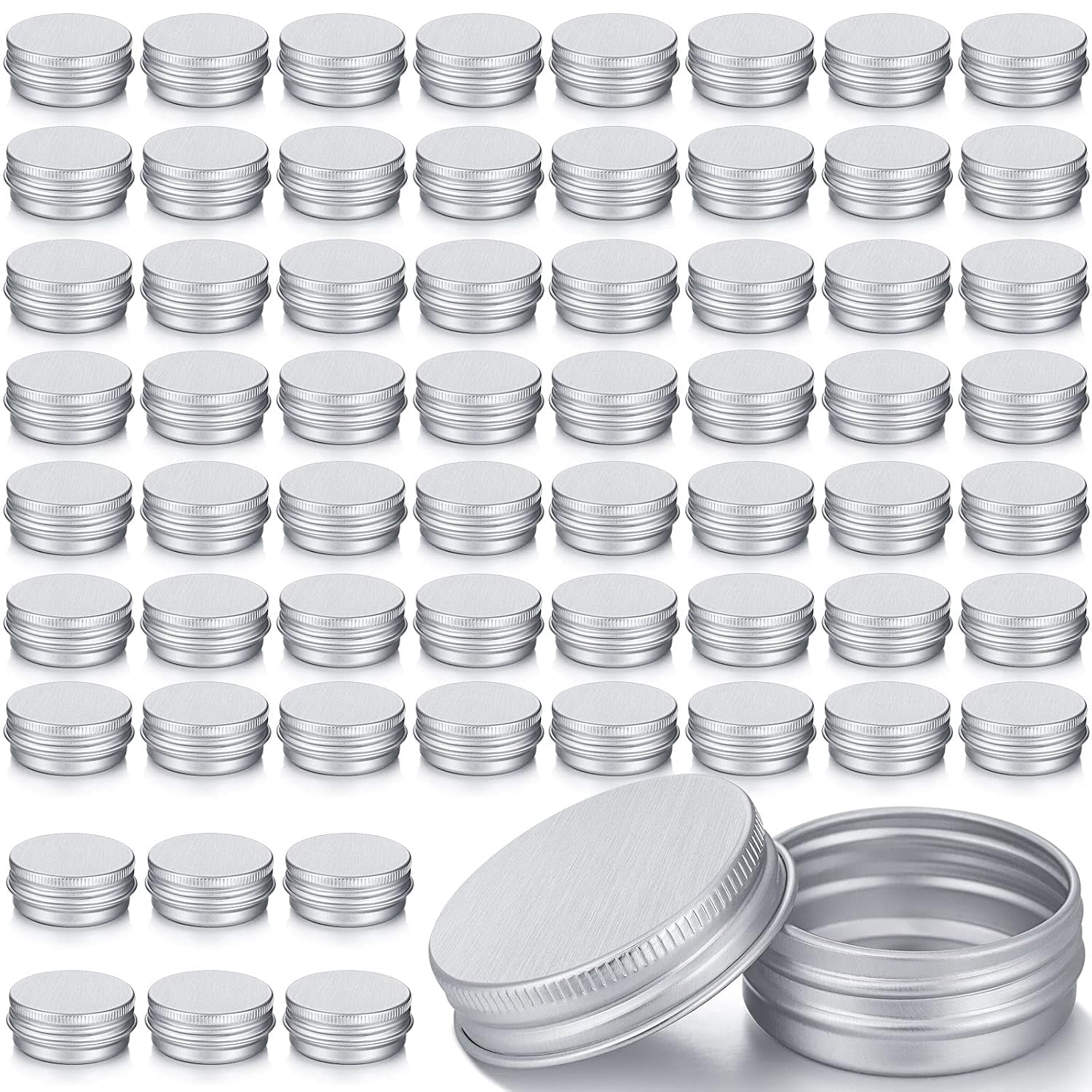 64 Pieces Lip Balm Tin Containers Screw Top Round Tin Cans Aluminum Jar ...