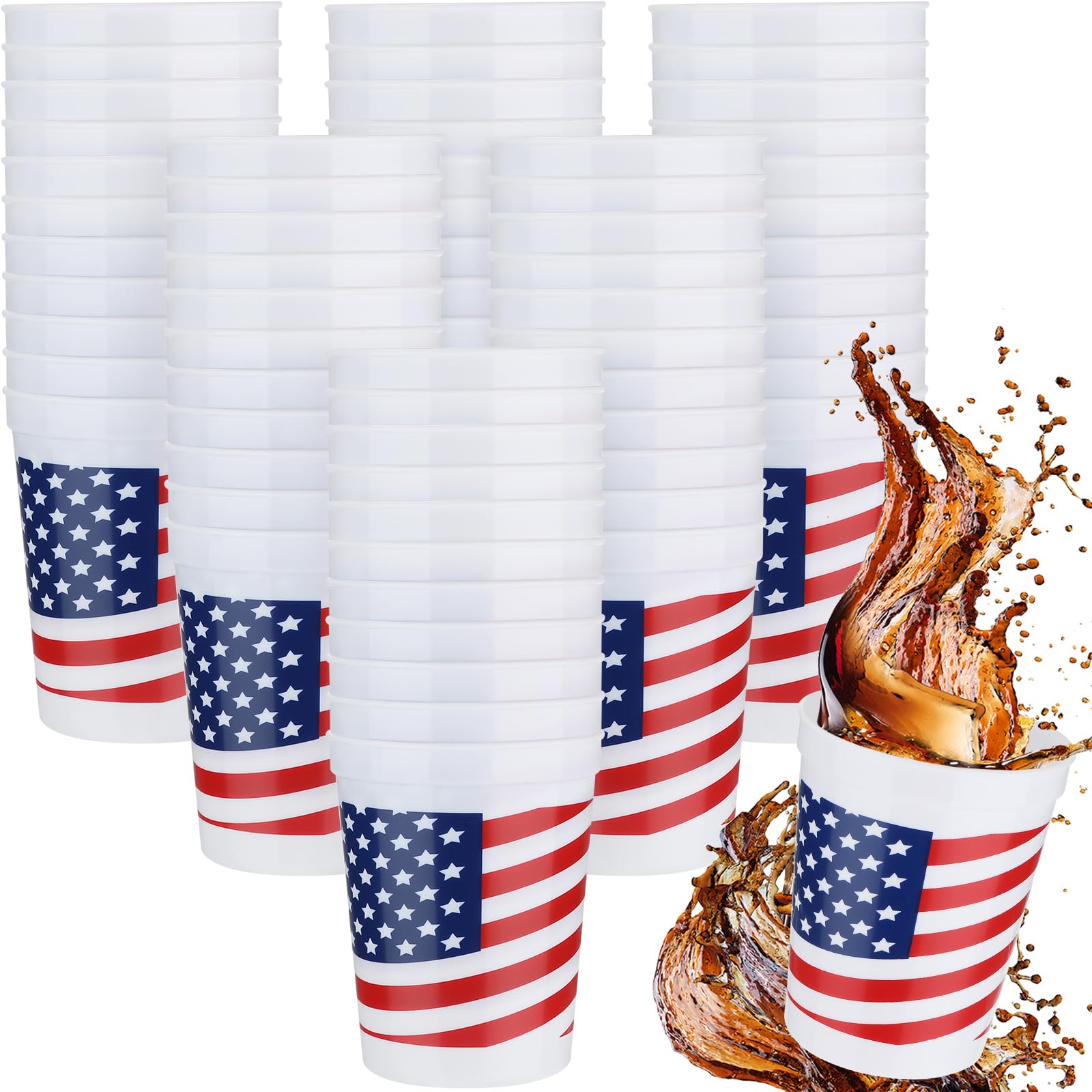 64 Pieces Patriotic Plastic Cups American Flag Cups Party Cup for 4th ...