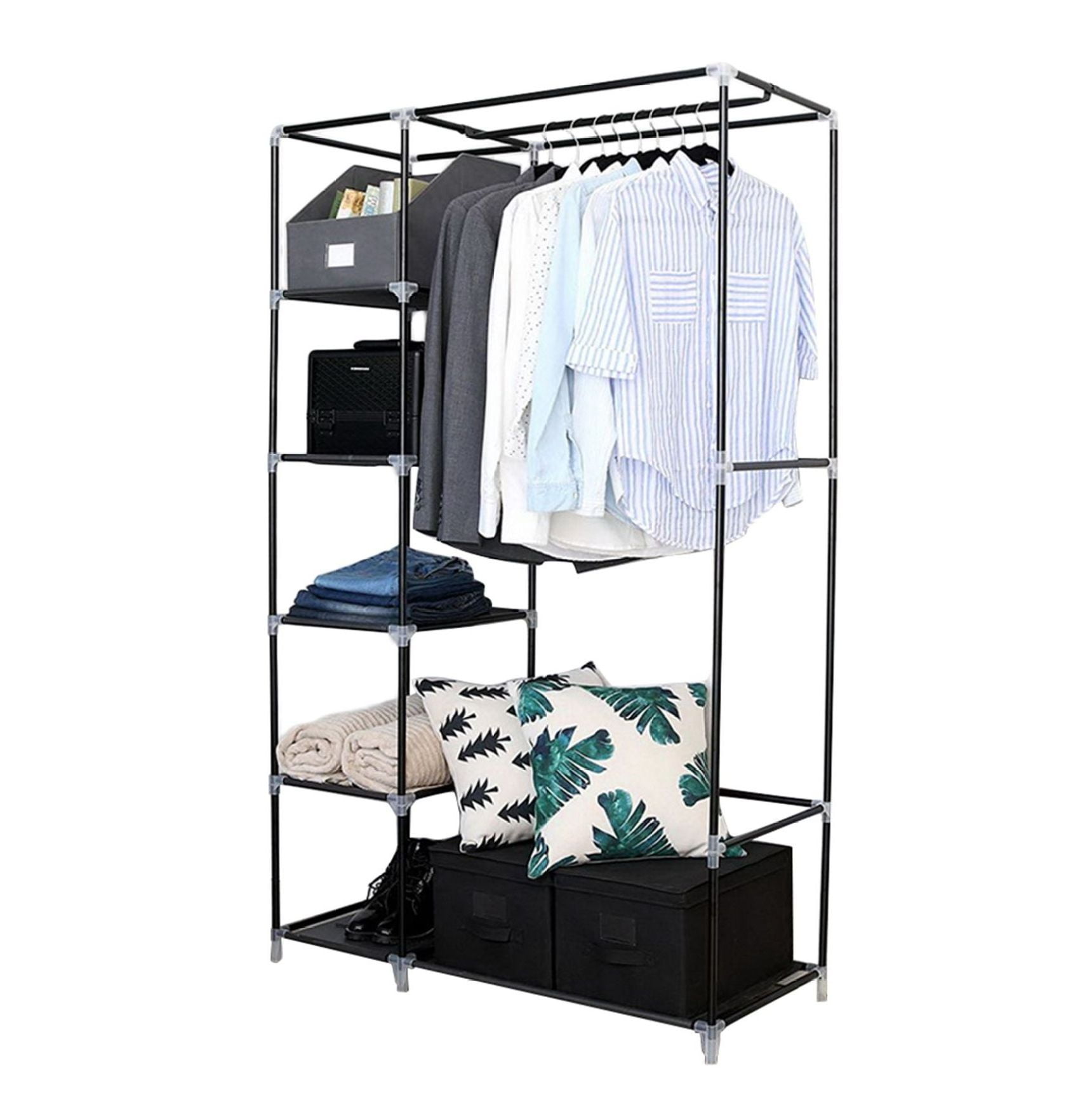 64" Portable Closet Storage Organizer, Wardrobe Clothes Rack with ...