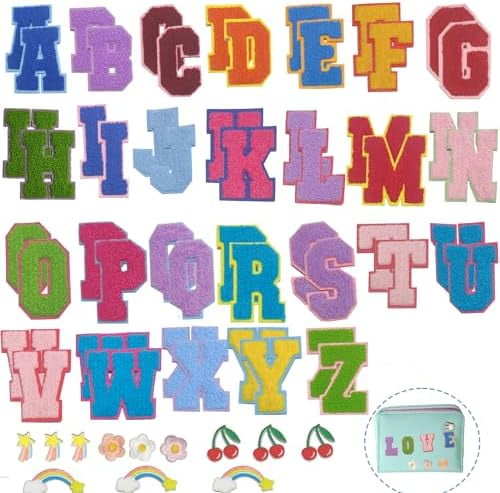 64 Psc Chenille Letter Patches Iron on Letters Alphabet Stickers 2 Pack ...