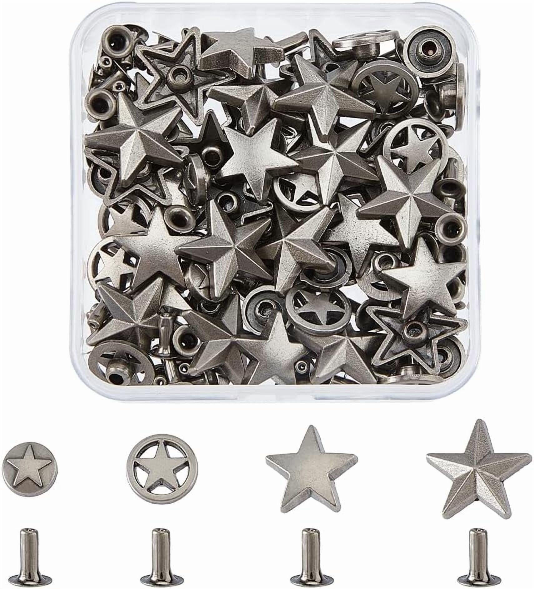 64 Sets 2 Styles Leather Rivets Star Rivets Silver Alloy Star Leather ...