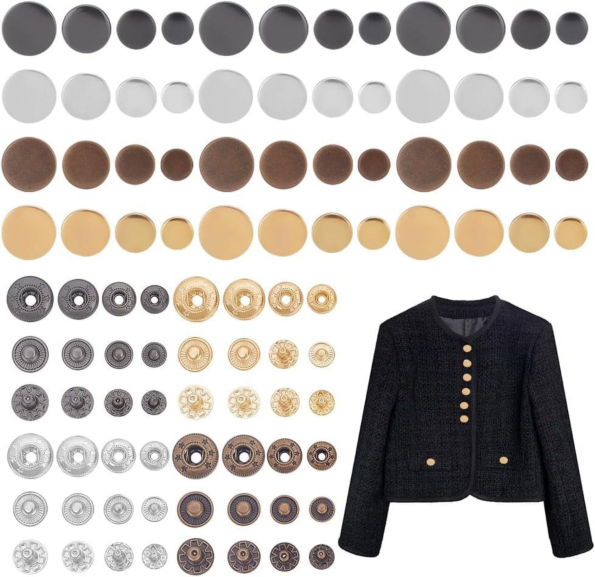 64 Sets Metal Snap Fasteners Kit 10/12.5/15/17mm Round Leather Snap ...