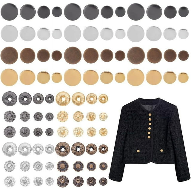 64 Sets Metal Snap Fasteners Kit 10/12.5/15/17mm Round Leather Snap ...