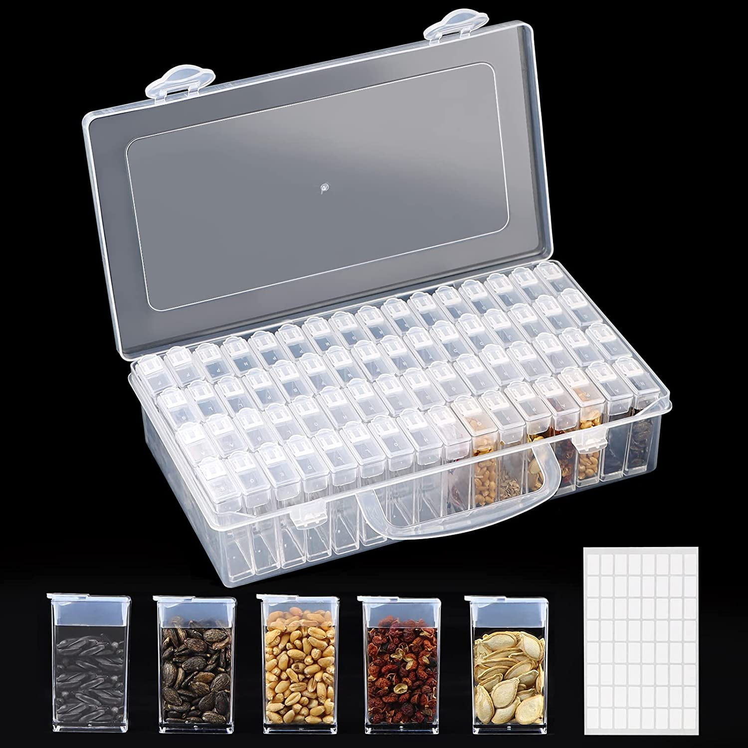 64 Slots Plastic Seed Storage Box, Seeds Storage Organizer with Label ...
