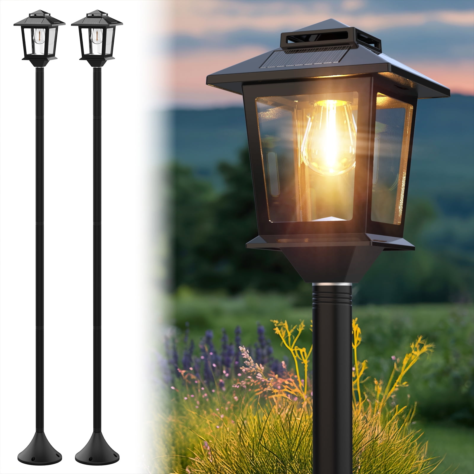 64" Solar Outdoor Light Waterproof 2 Pack, Aluminum Glass Solar Lamp ...