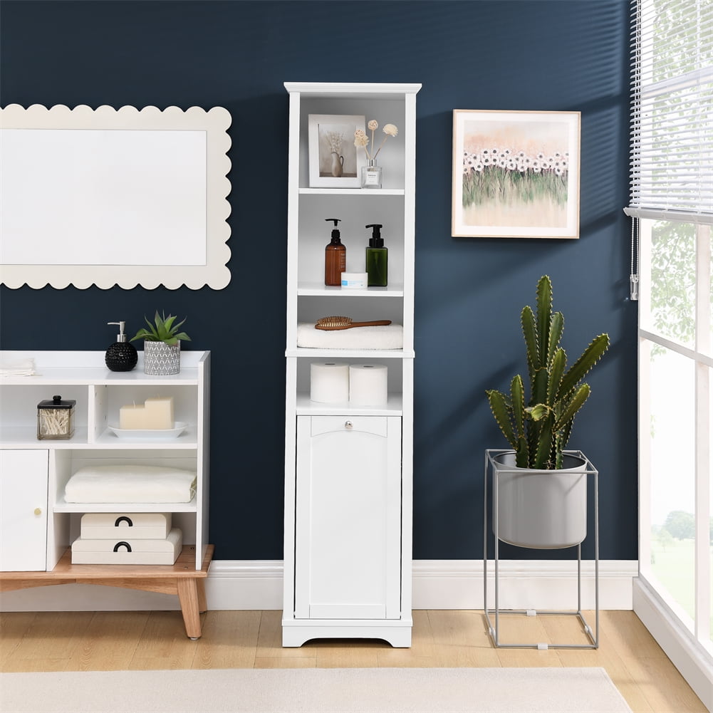 64" Tall Bathroom Cabinet Slim Narrow Bathroom Floor Cabinet with 4 ...