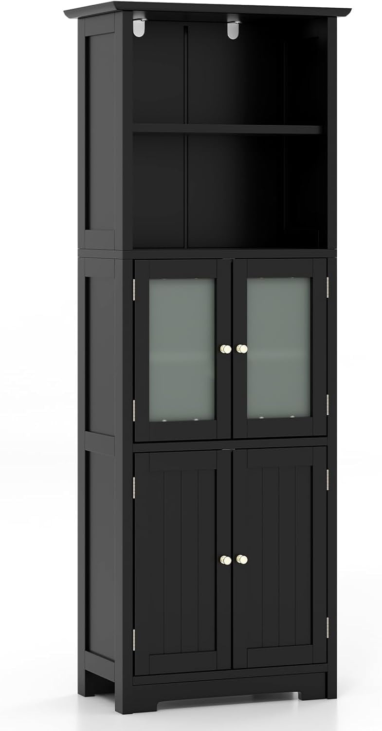 64" Tall Bathroom Storage Cabinet, Freestanding Kitchen Pantry Cupboard ...