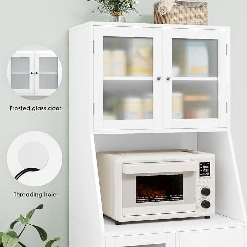 64'' Tall Kitchen Storage Cabinet, Kitchen Hutch with Microwave Stand ...