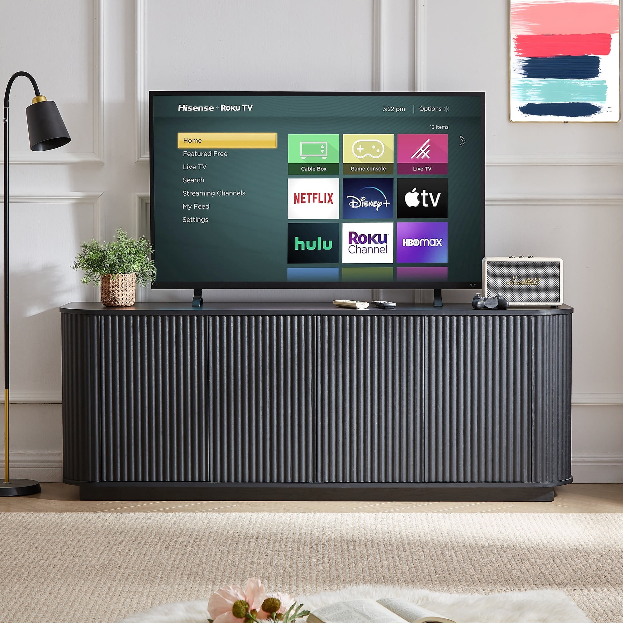 Sideboard Storage Cabinet TV Stand with wave pattern Buffet Cabinet ...