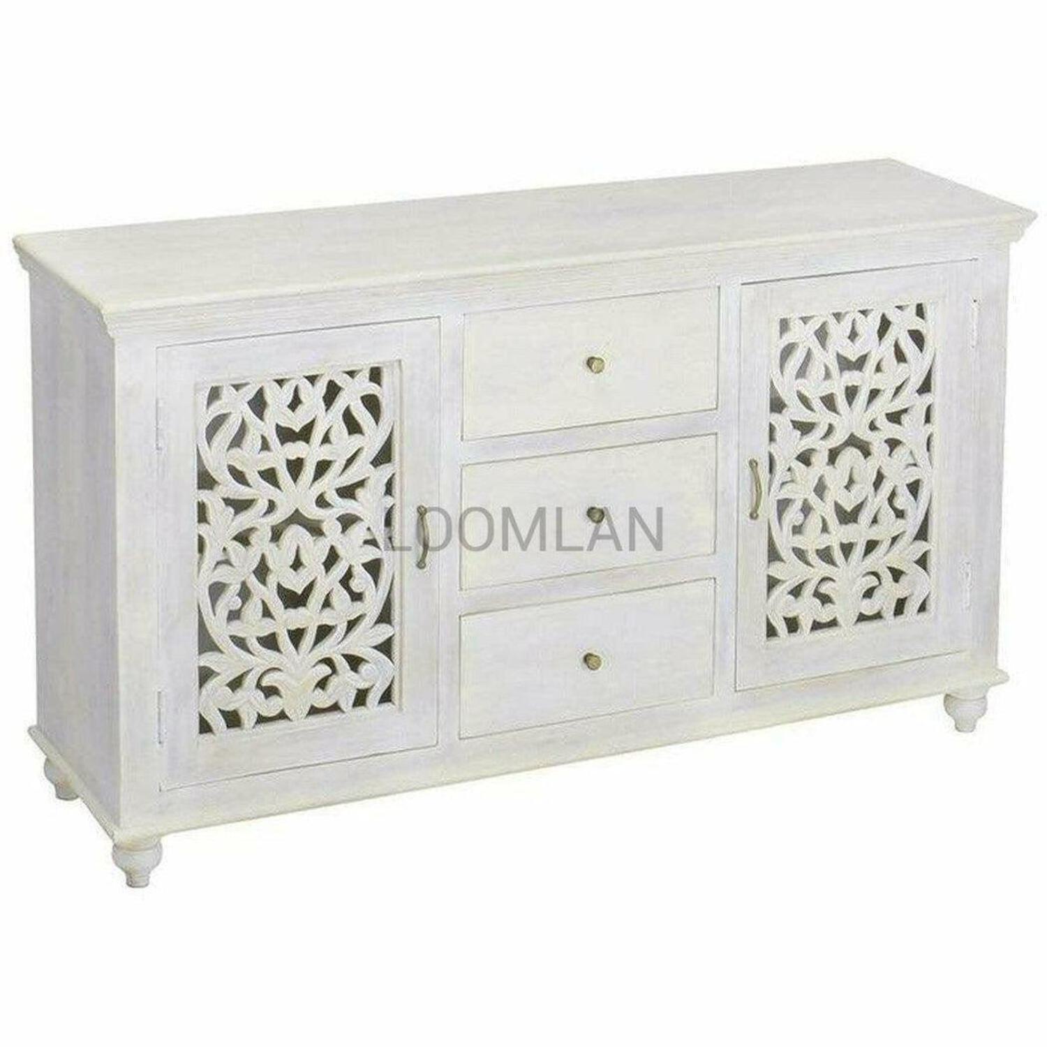 64 White bohemian sideboard with 3 drawers and carved doors - Walmart.com