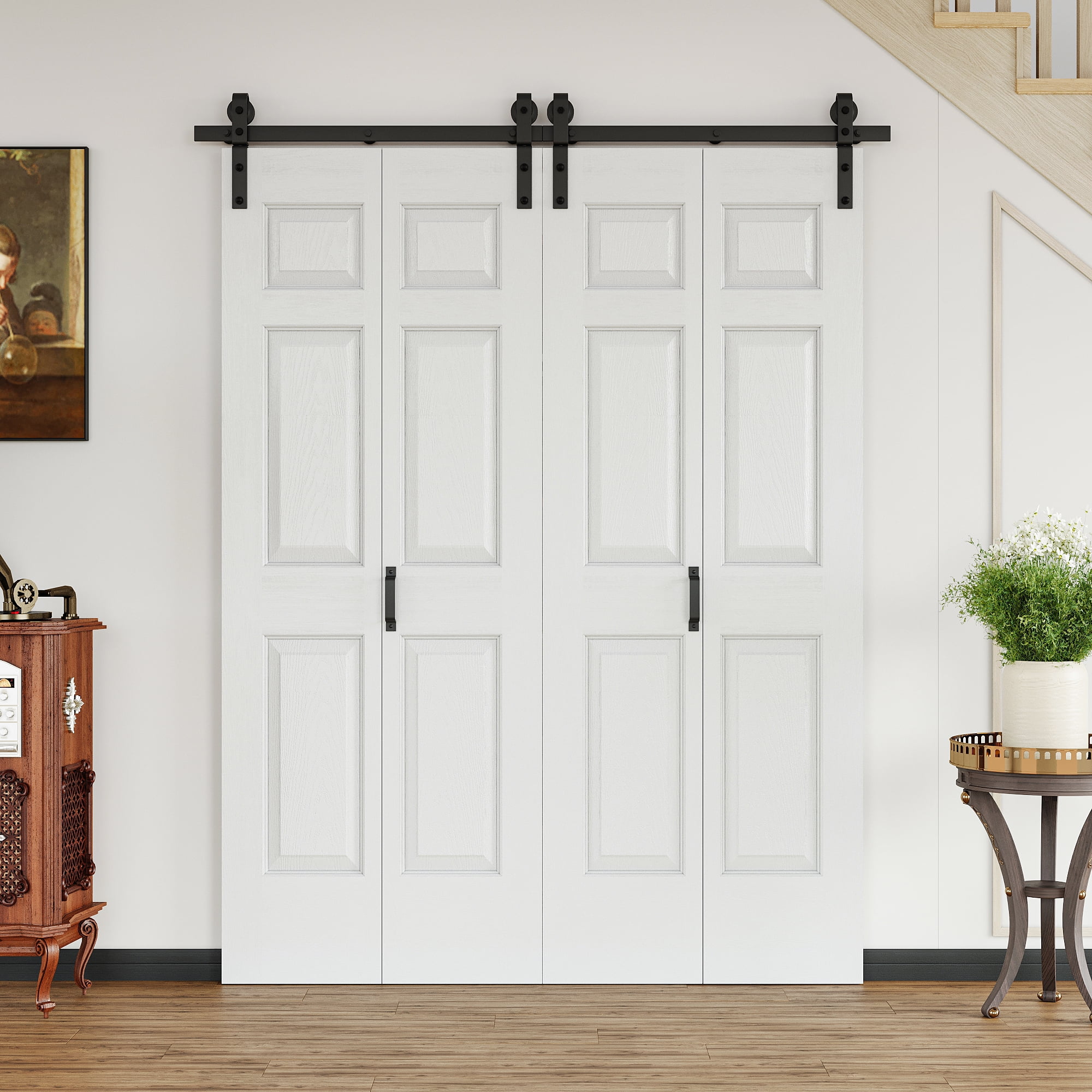 64" X 84" Closet style Double 6 Lattice Shapes Bi-Fold Barn Door With ...