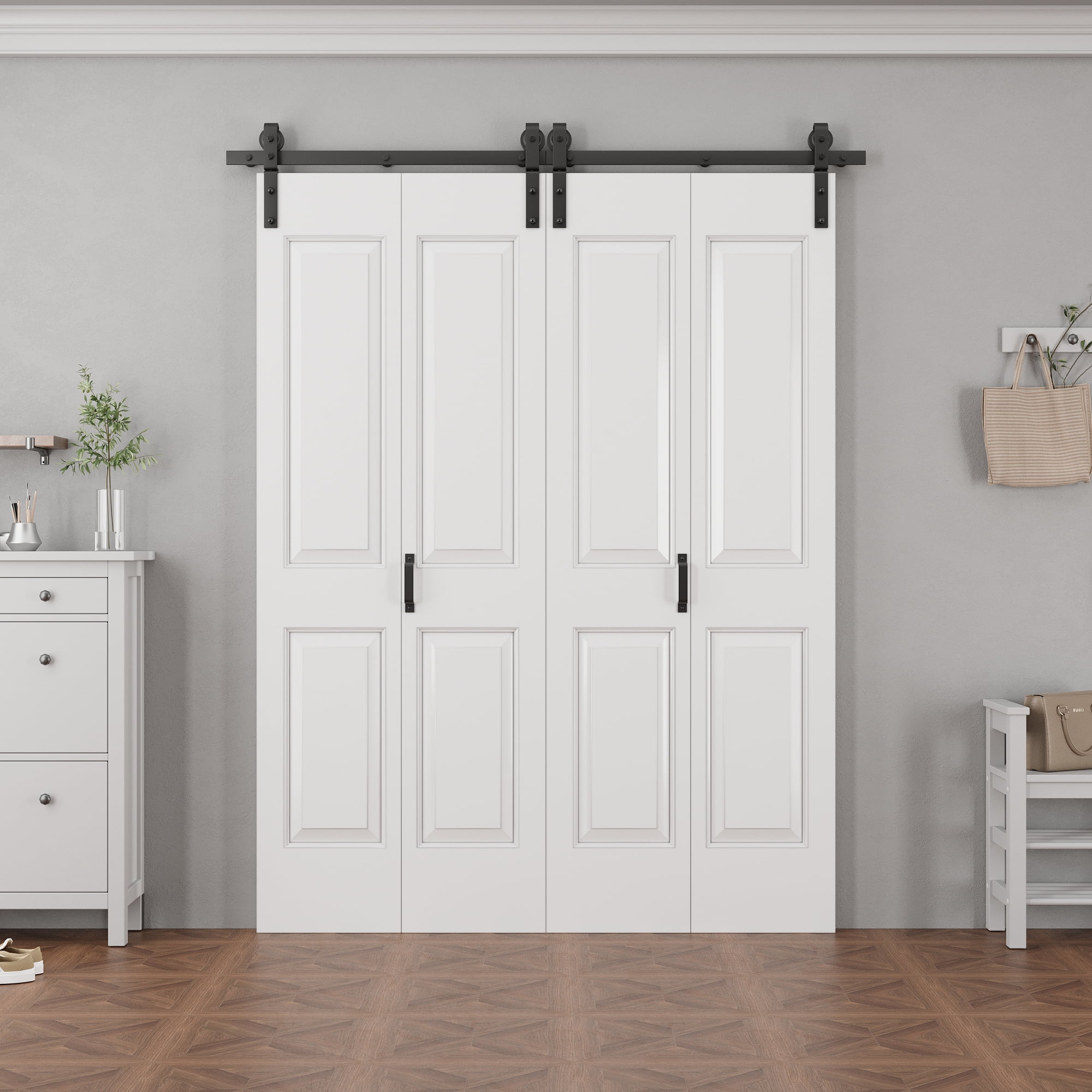 64" X 84" Double 4 Lattice Shapes Interior Bi-Fold Barn Door Within ...