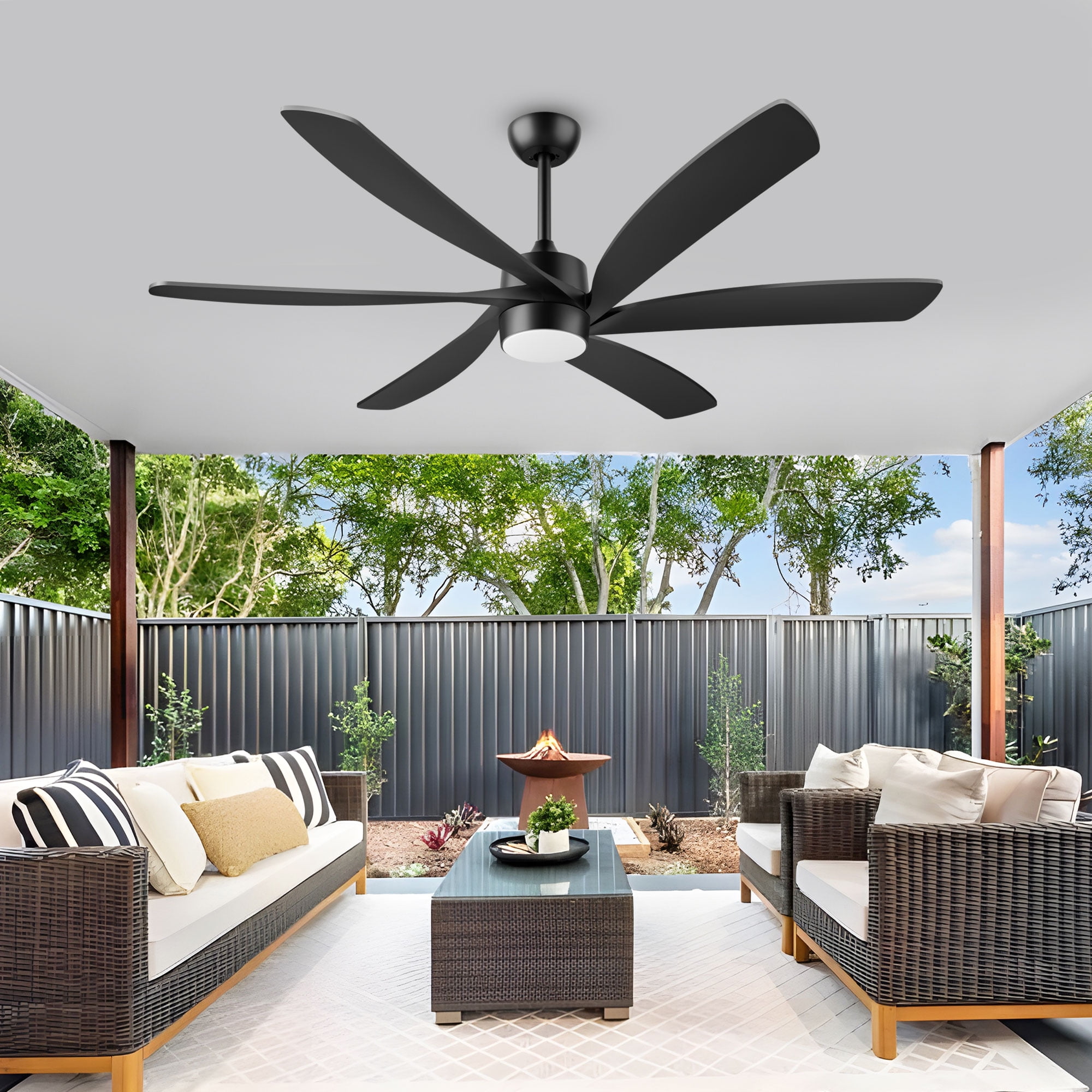 64 inch Black Outdoor Ceiling Fans for Patios Waterproof 6 ABS Blades ...
