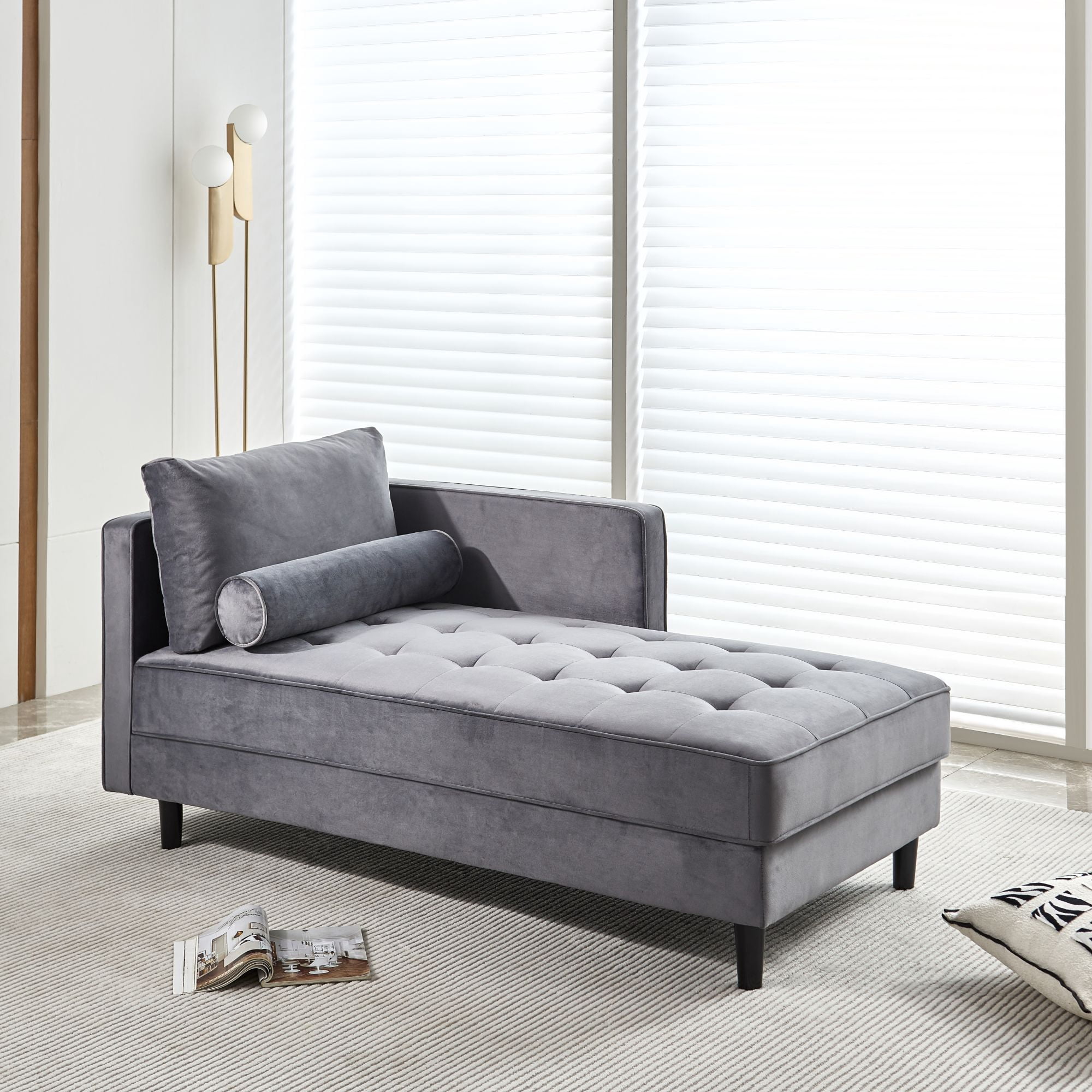64 inch Sleeper Chaise Furniture, 3-Seater Velvet Couch, Soft Tufted ...