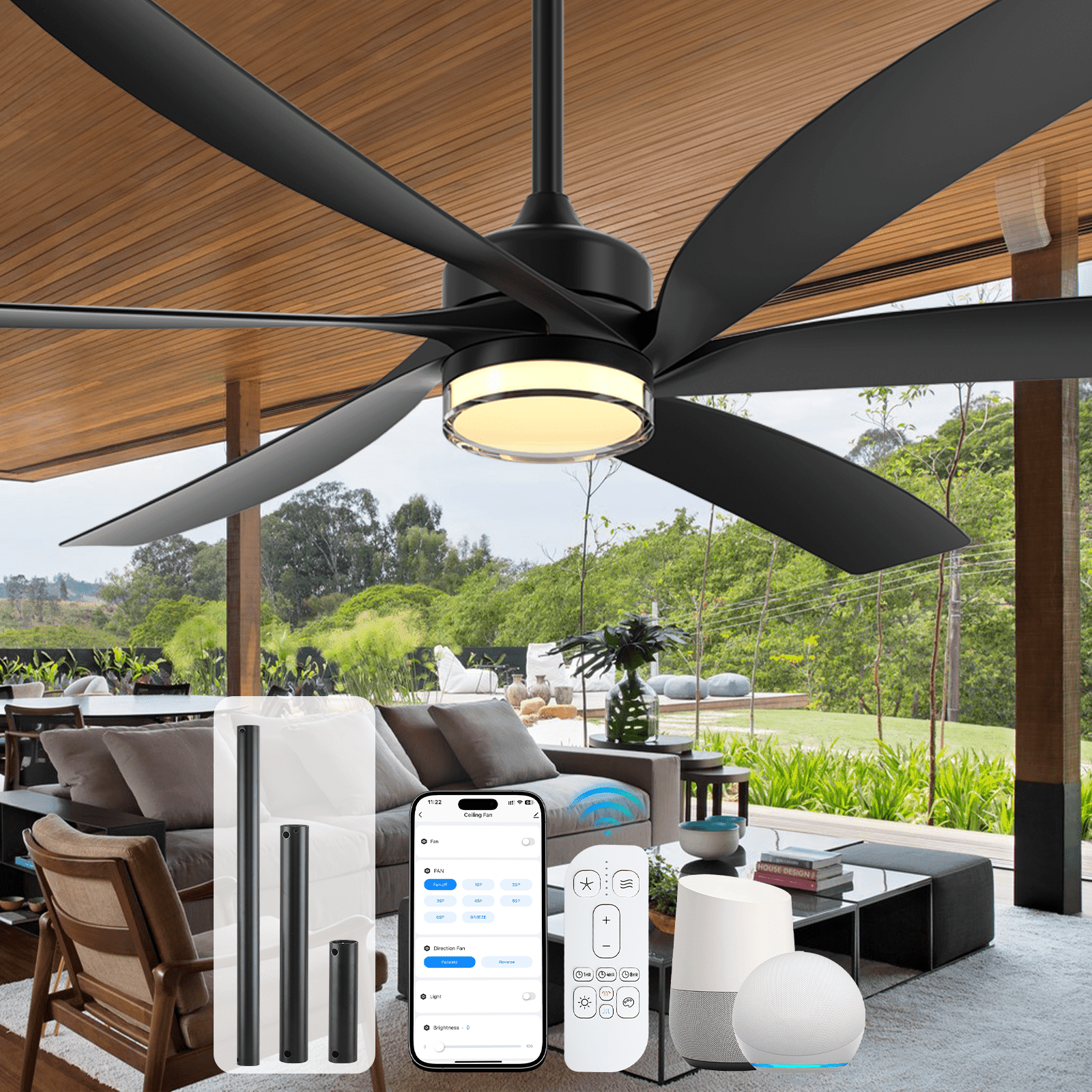 64 inch Smart Ceiling Fans with Light and Remote, Waterproof Indoor ...
