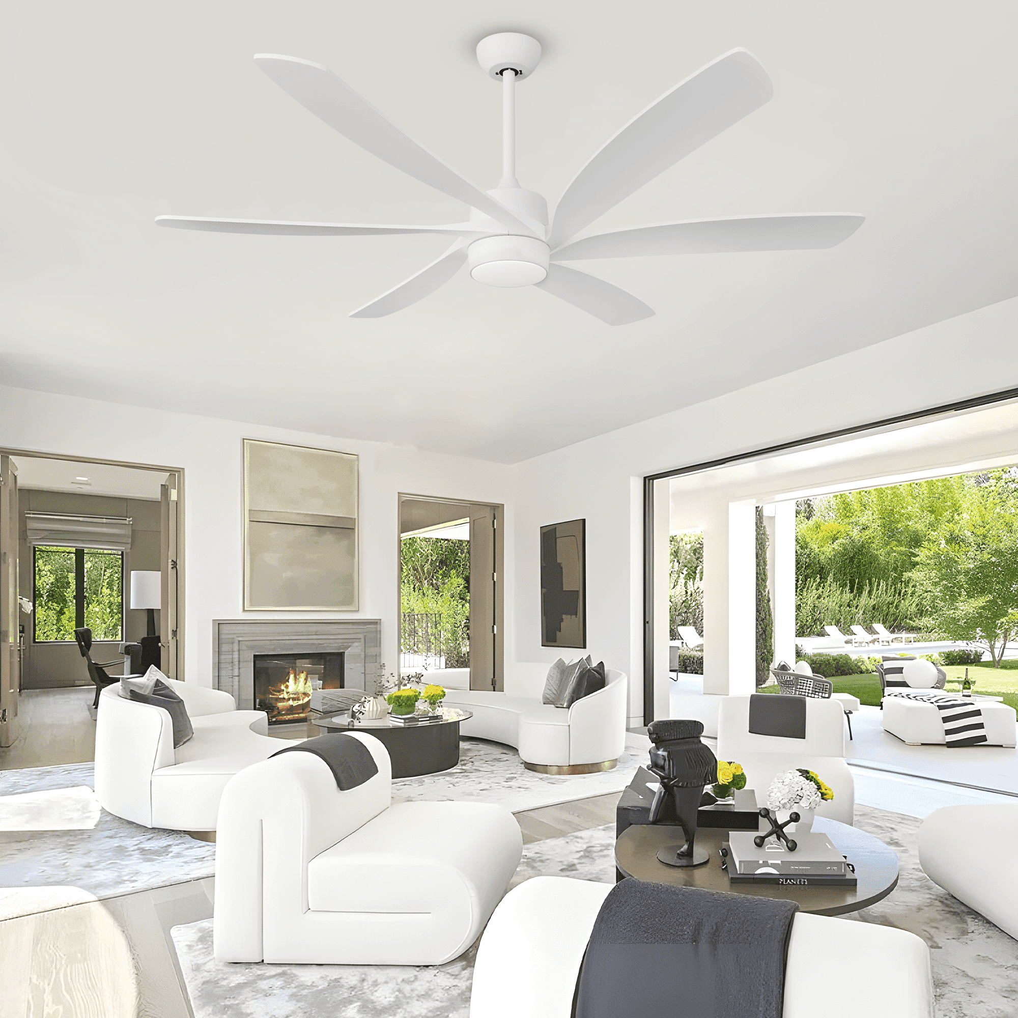 64 inch White Ceiling Fan with Light and Remote, 6 ABS Blades ...
