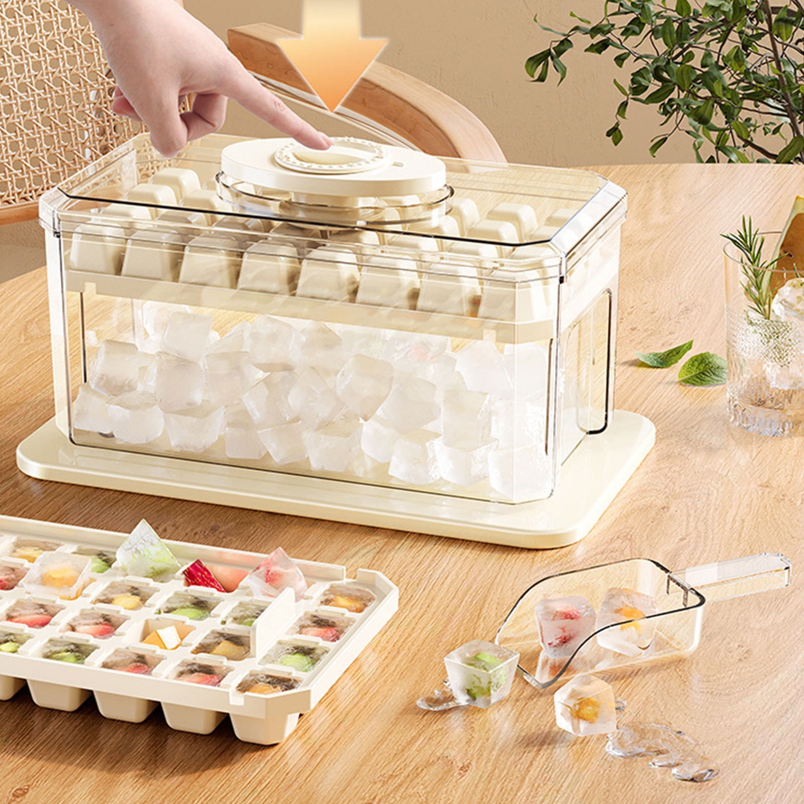 64-lattice Press Ice Tray Large-capacity Ice Cubes Mould Refrigerator ...