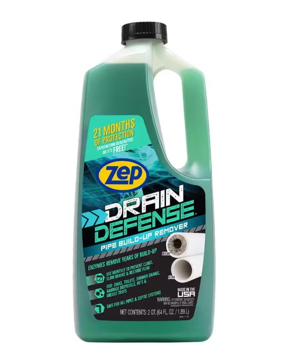 Zep 64 oz Drain Defense Liquid, Enzyme Pipe Build-Up Remover ...