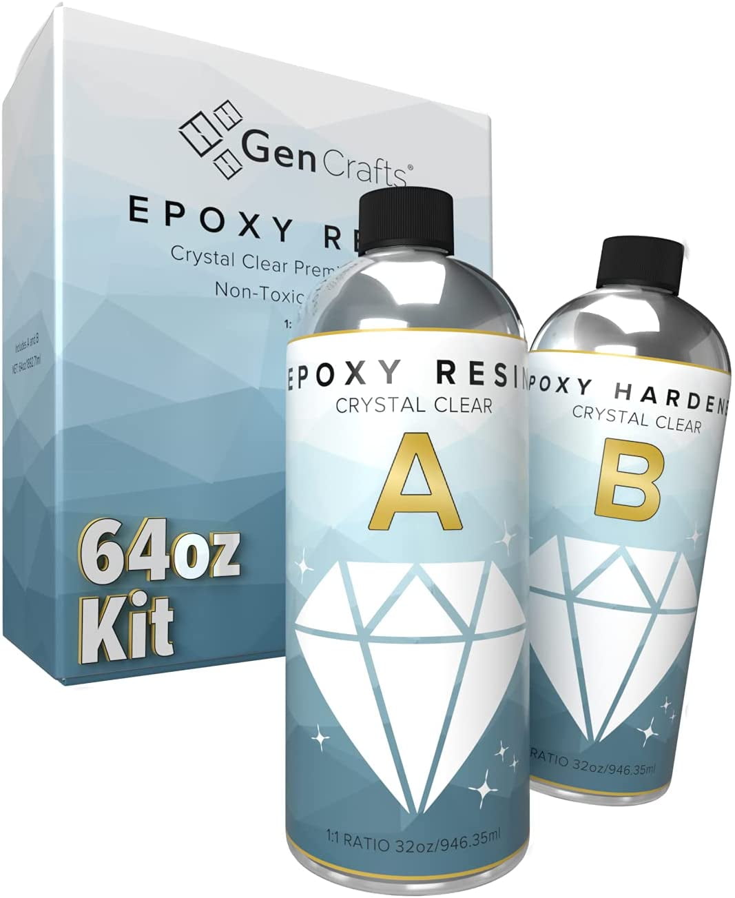 GenCrafts 64 oz Epoxy Resin Kit, Crystal Clear, Ideal for Casting ...