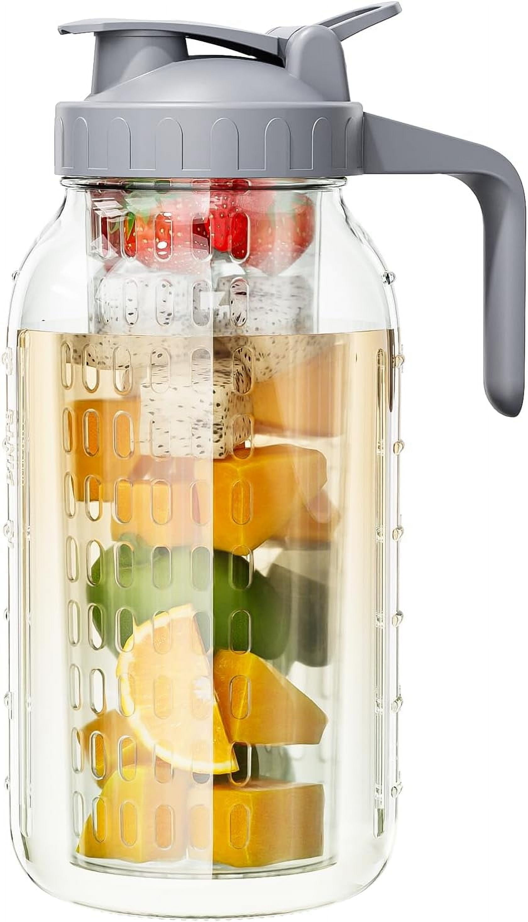 64 oz Fruit Water Infuser Pitcher, Heavy Duty Wide Mouth Glass Pitcher ...