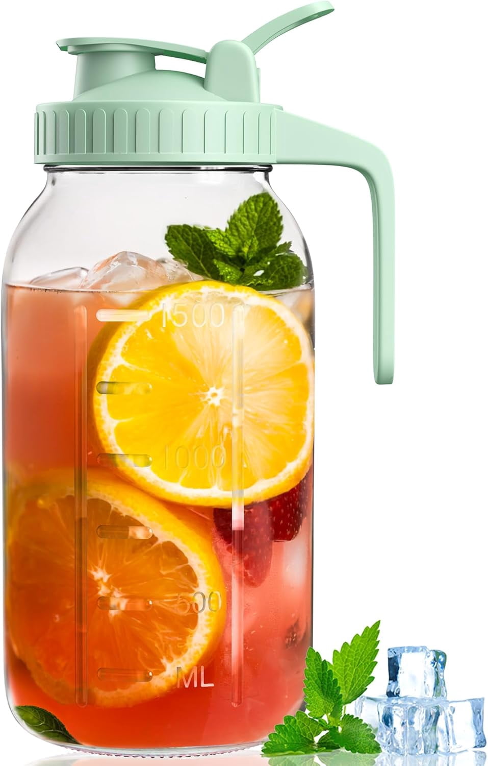 64 oz Glass Mason Jar with Lid and Spout, 2 Quart Airtight Glass Water ...