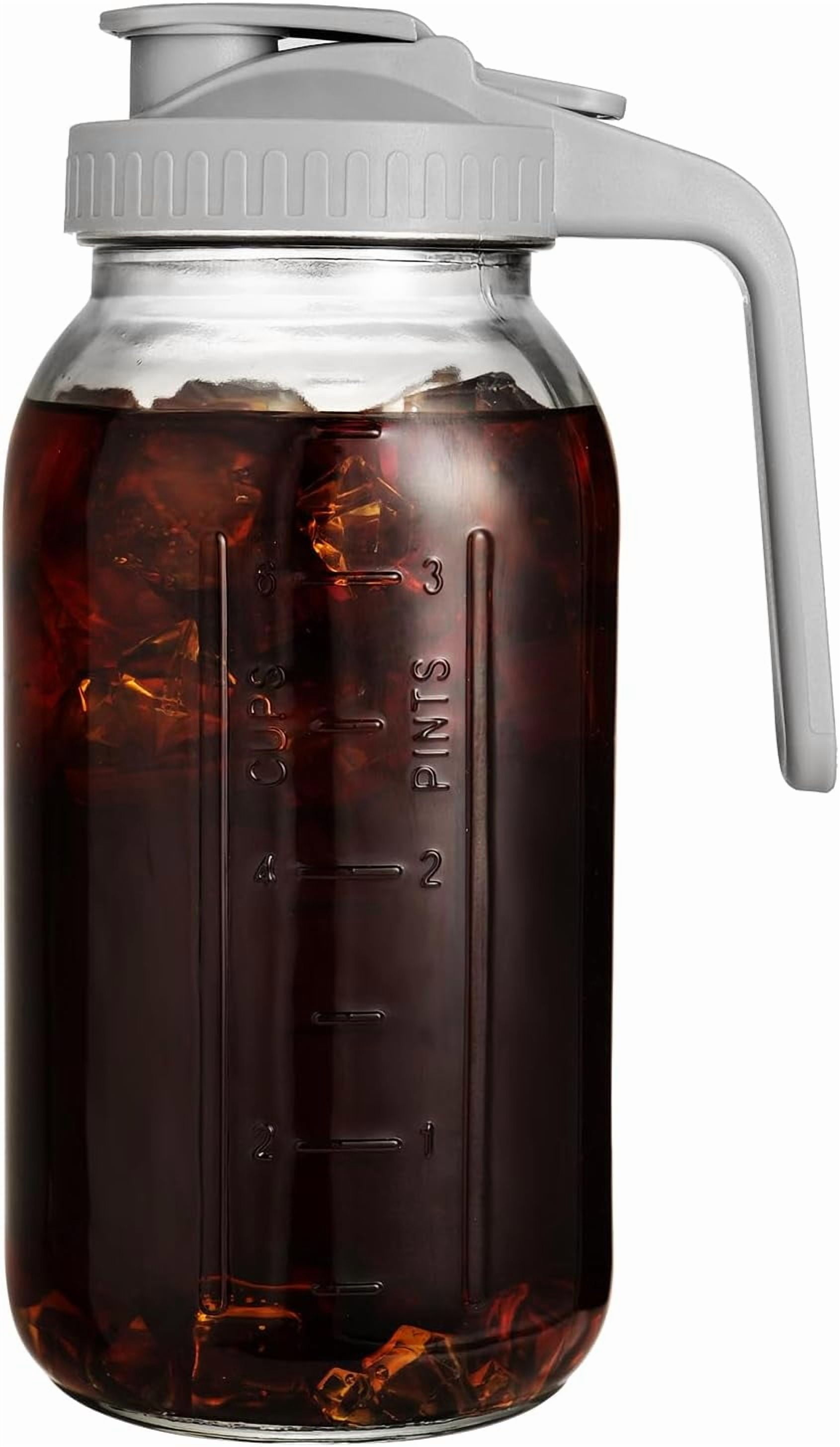 64 oz Glass Pitcher with Lid for Fridge, Half Gallon Pitcher with Lid ...